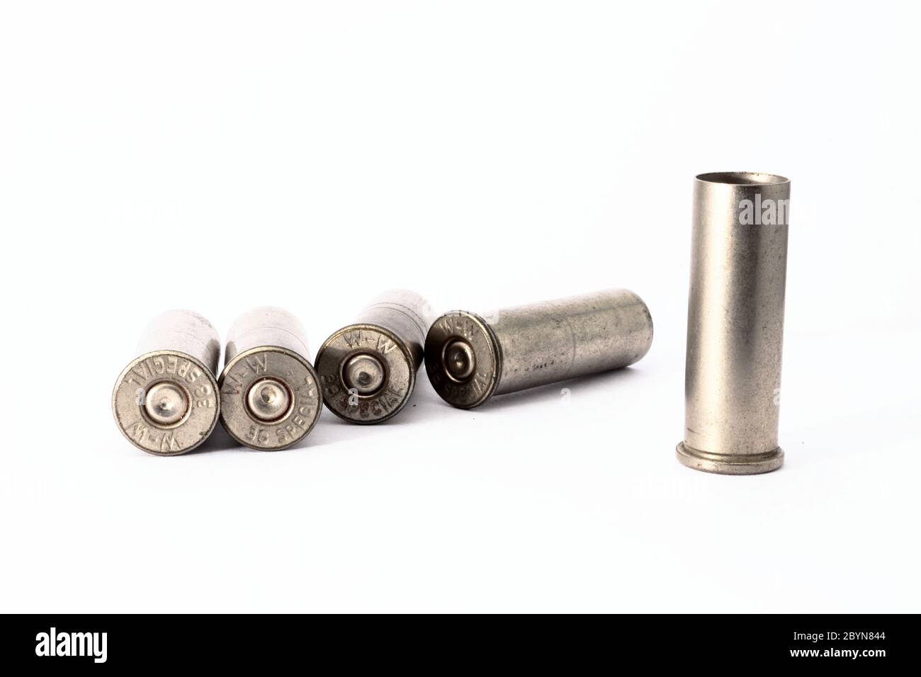 .38 special shell casings isolated on white background Stock Photo - Alamy