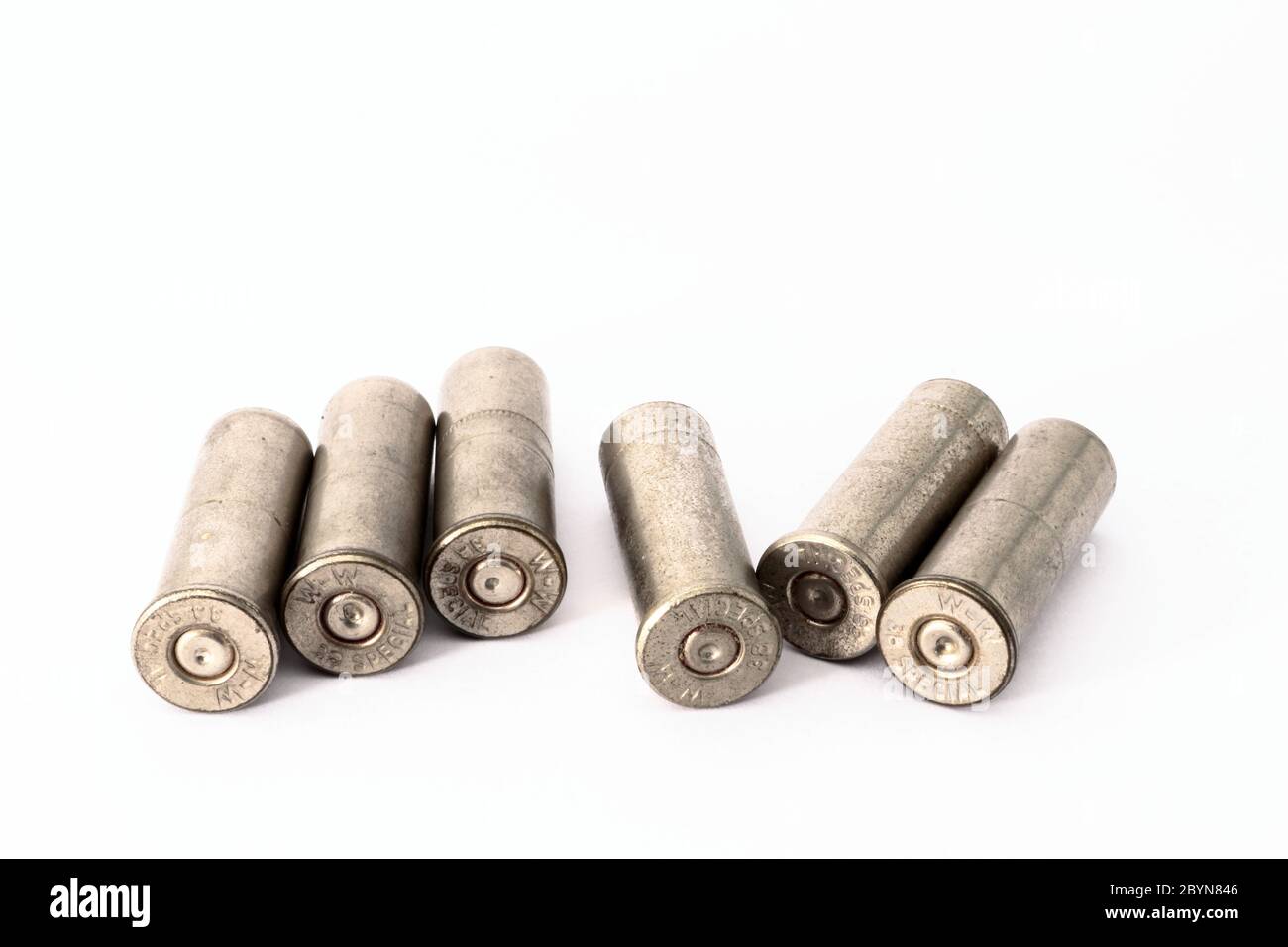.38 special shell casings isolated on white background Stock Photo - Alamy