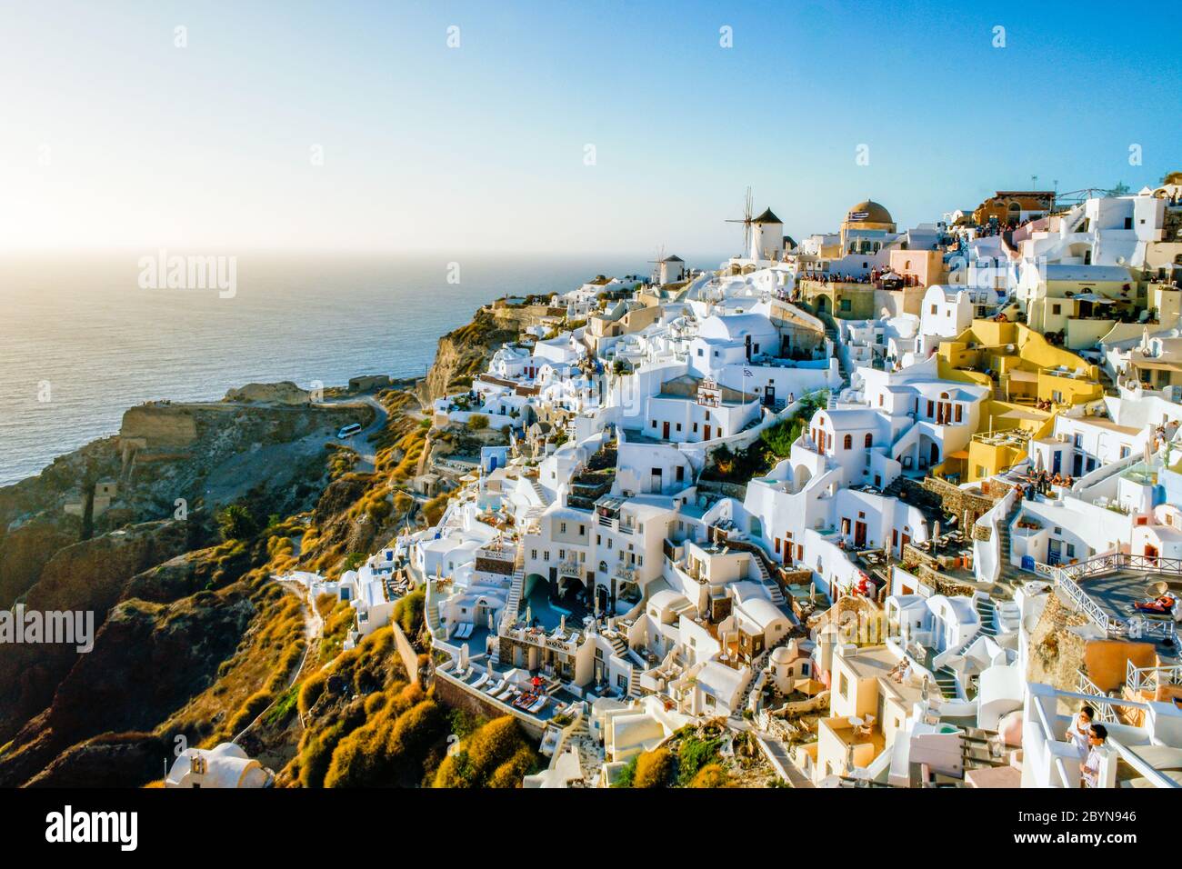 Santorini Oia Greece Europe, sunset at the white village of Oia ...