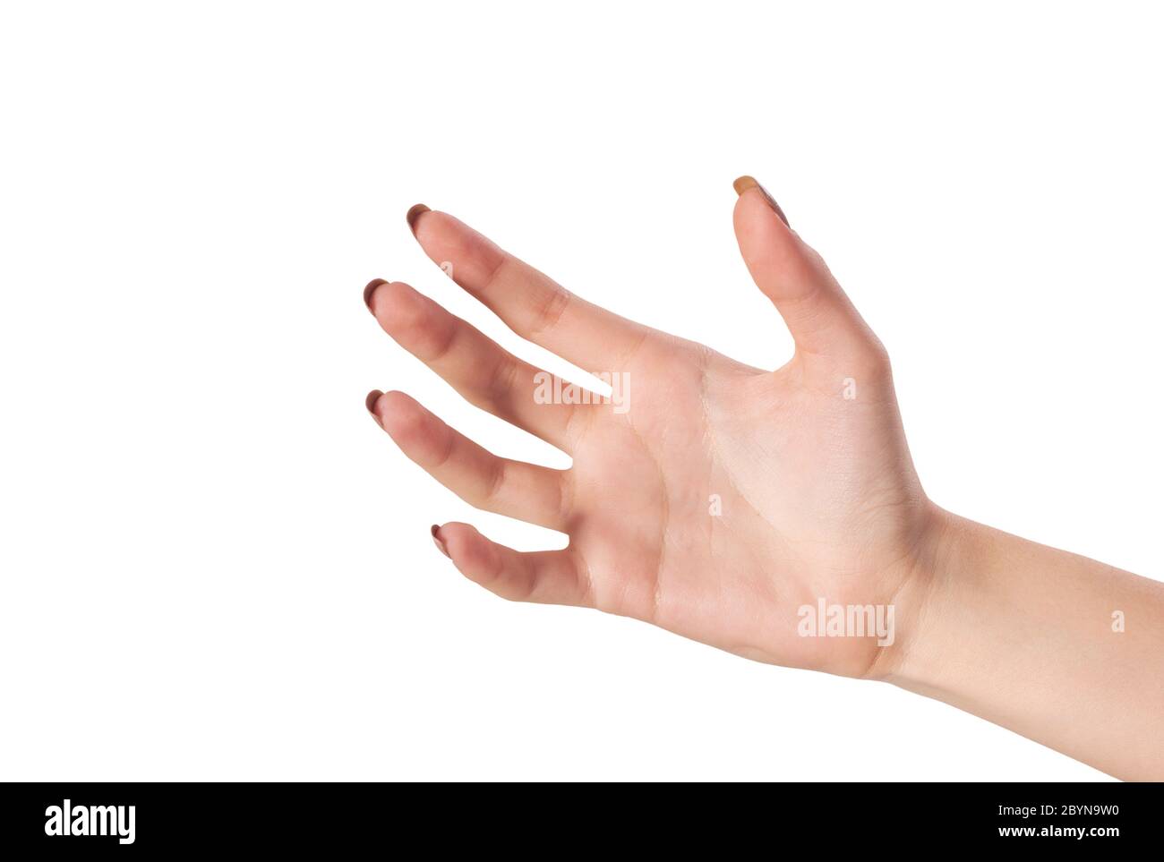 Female hand reaching for something on white Stock Photo - Alamy