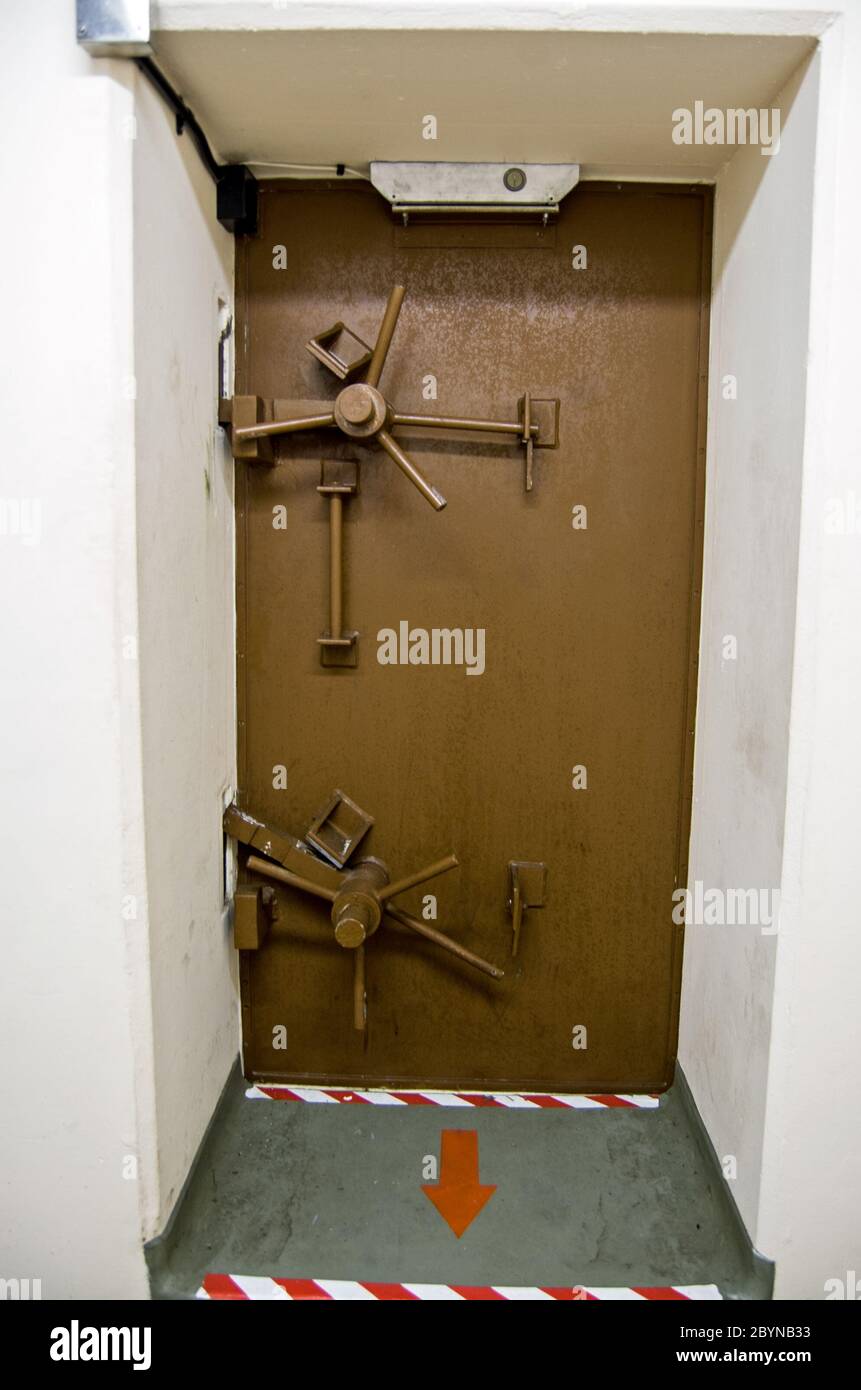A heavy and well sealed door inside the decontamination centre at the ...