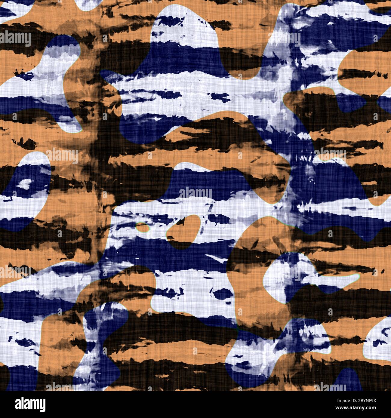 Seamless indigo dyed bandana texture. Blue orange stain woven cotton ...