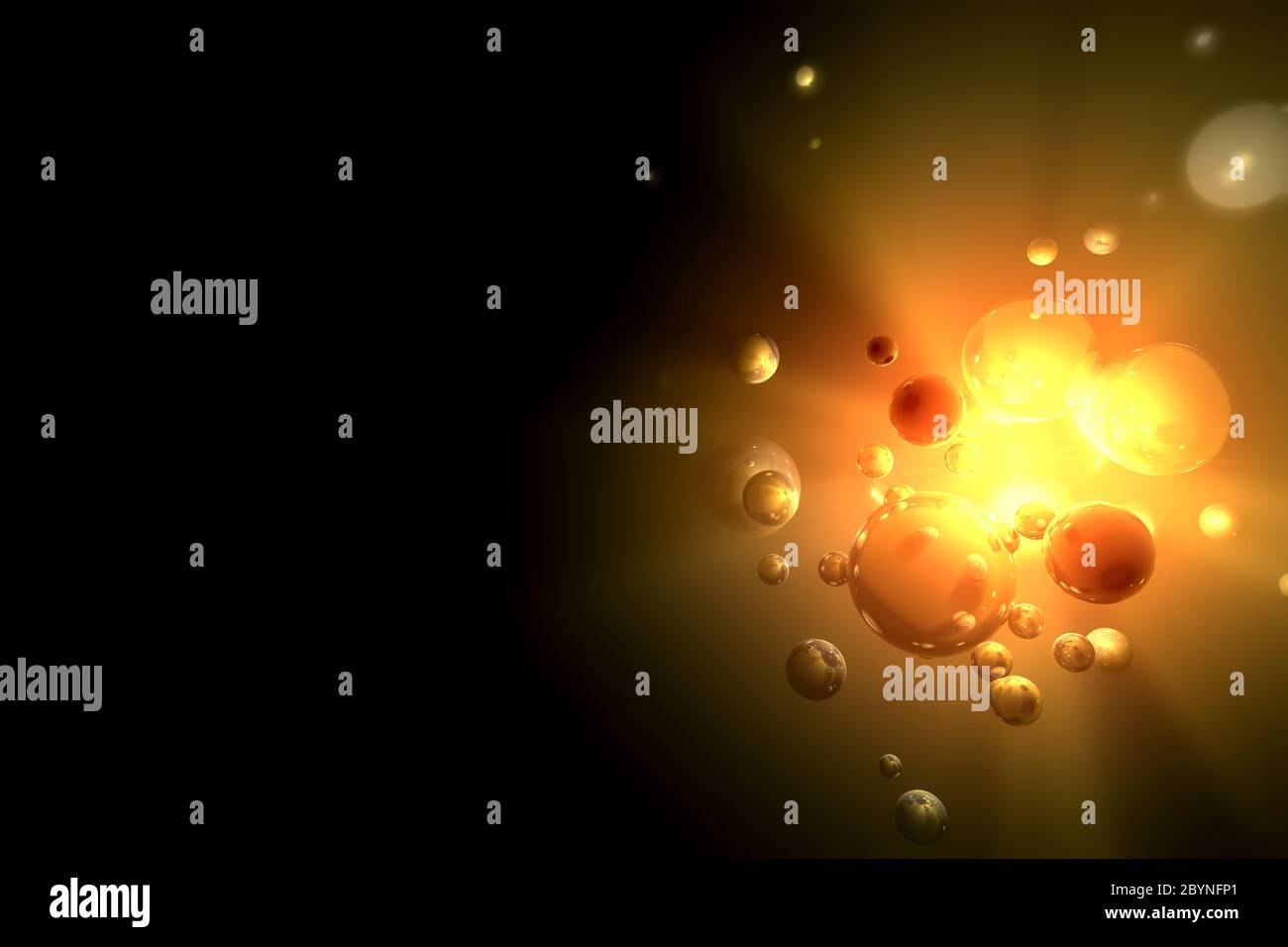 Reflecting chrome balls in bright visible light on black background ...