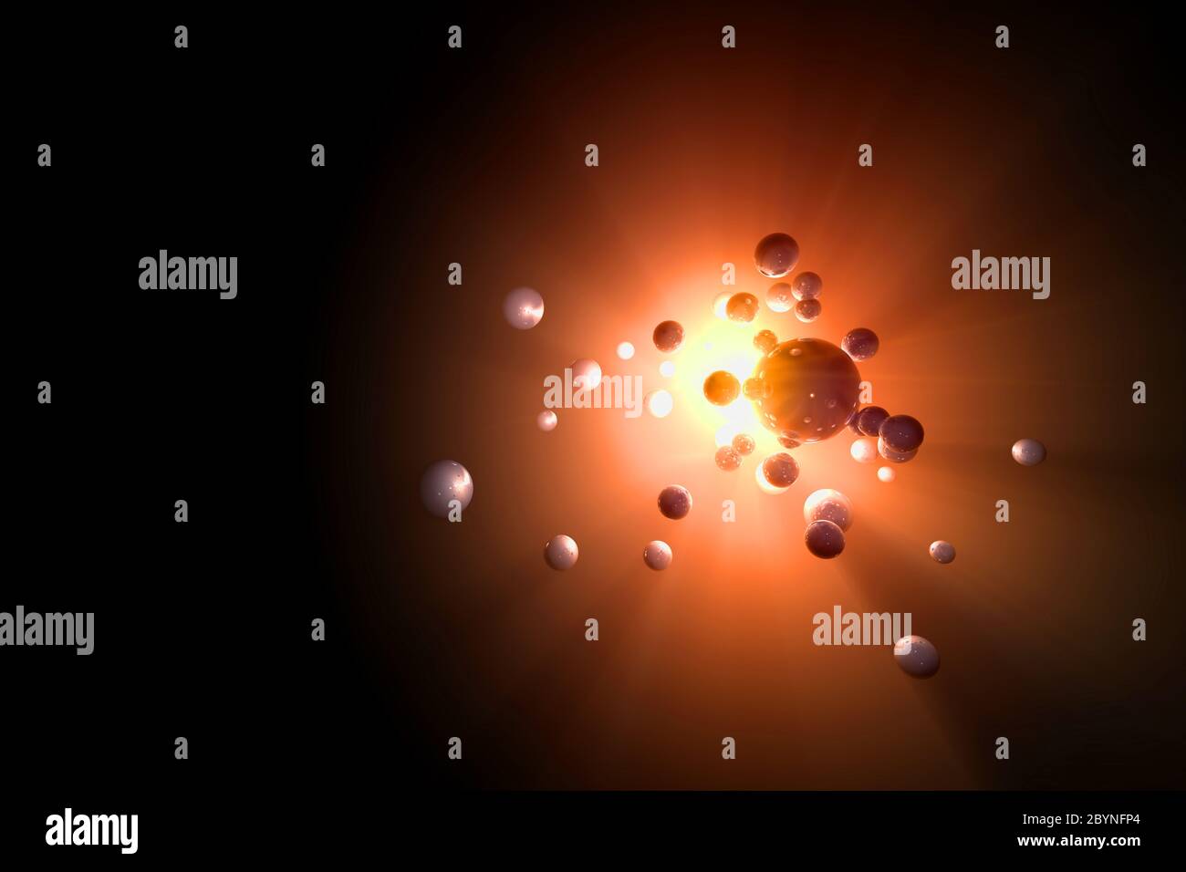 Reflecting chrome balls in bright visible light on black background ...