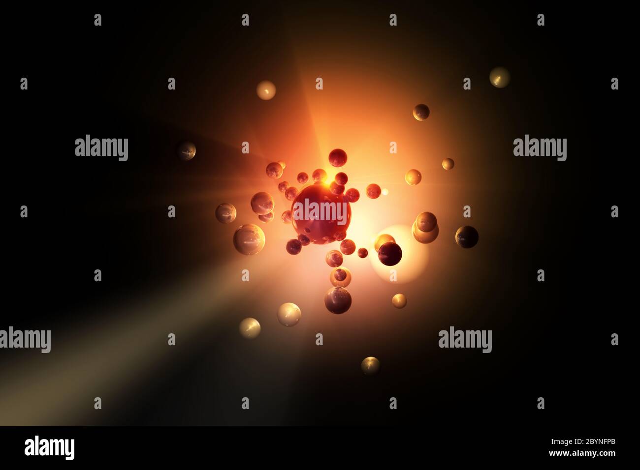 Reflecting chrome balls in bright visible light on black background ...