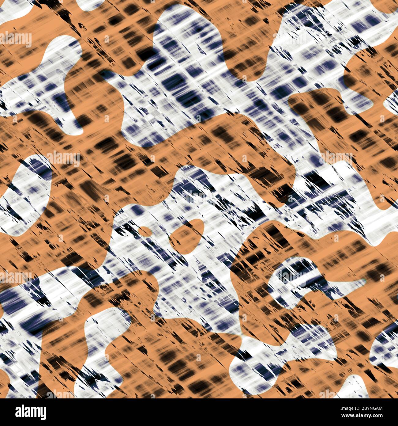 Seamless indigo dyed bandana texture. Blue orange stain woven cotton ...