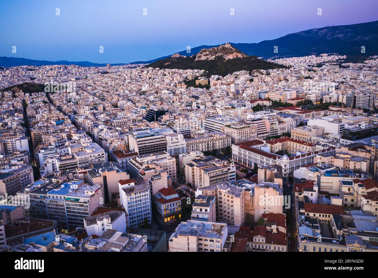 Panoramic View over Athens by Sunrise with old city downtown and ...