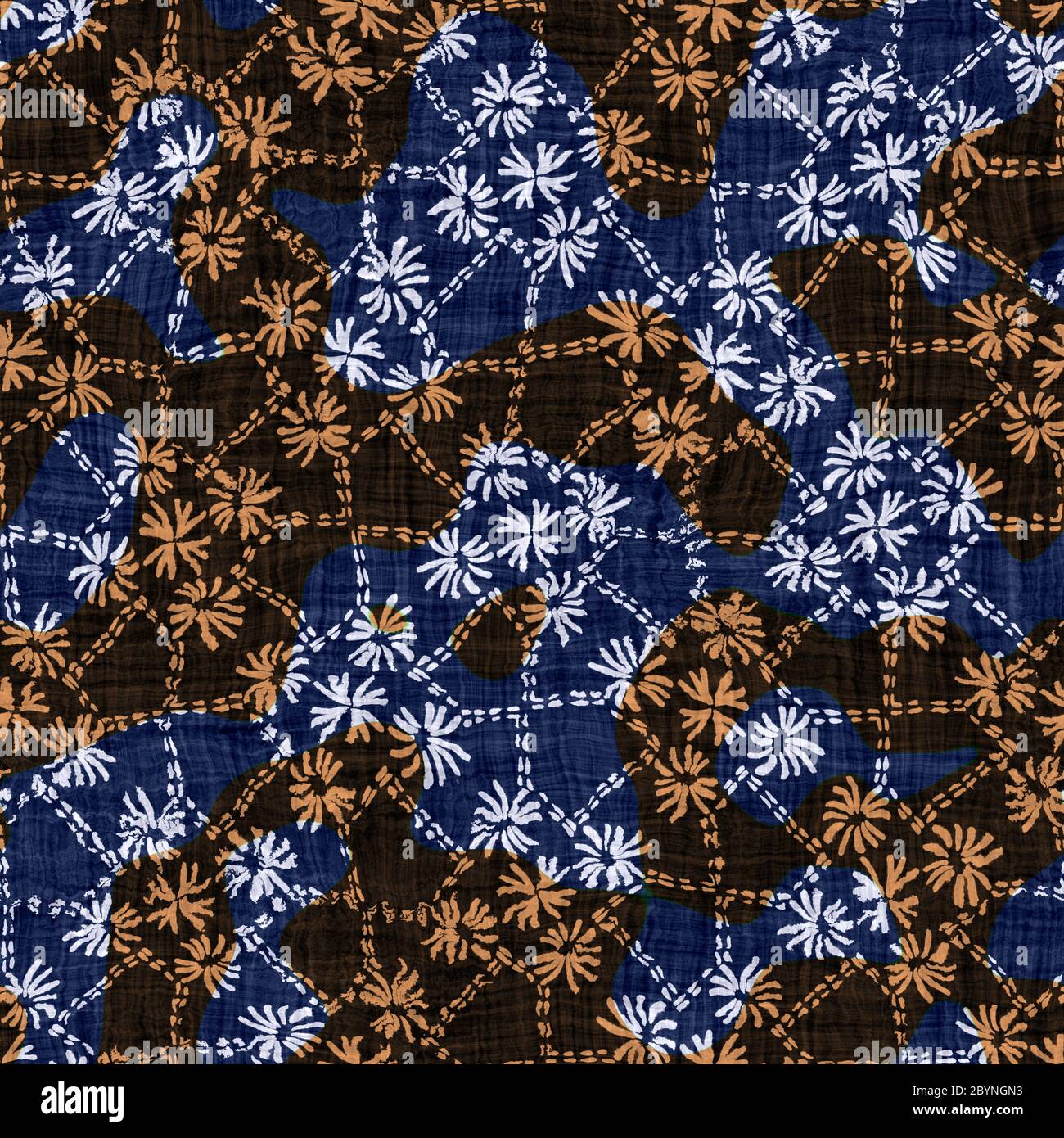 Seamless indigo dyed bandana texture. Blue orange stain woven cotton ...