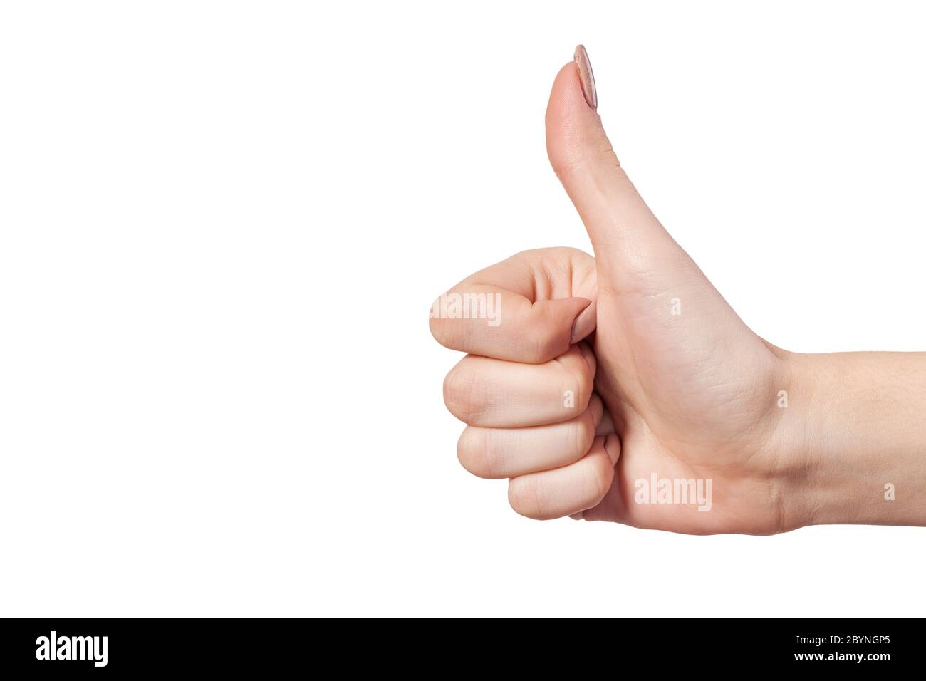 Female hand showing thumbs up sign isolated on white Stock Photo - Alamy