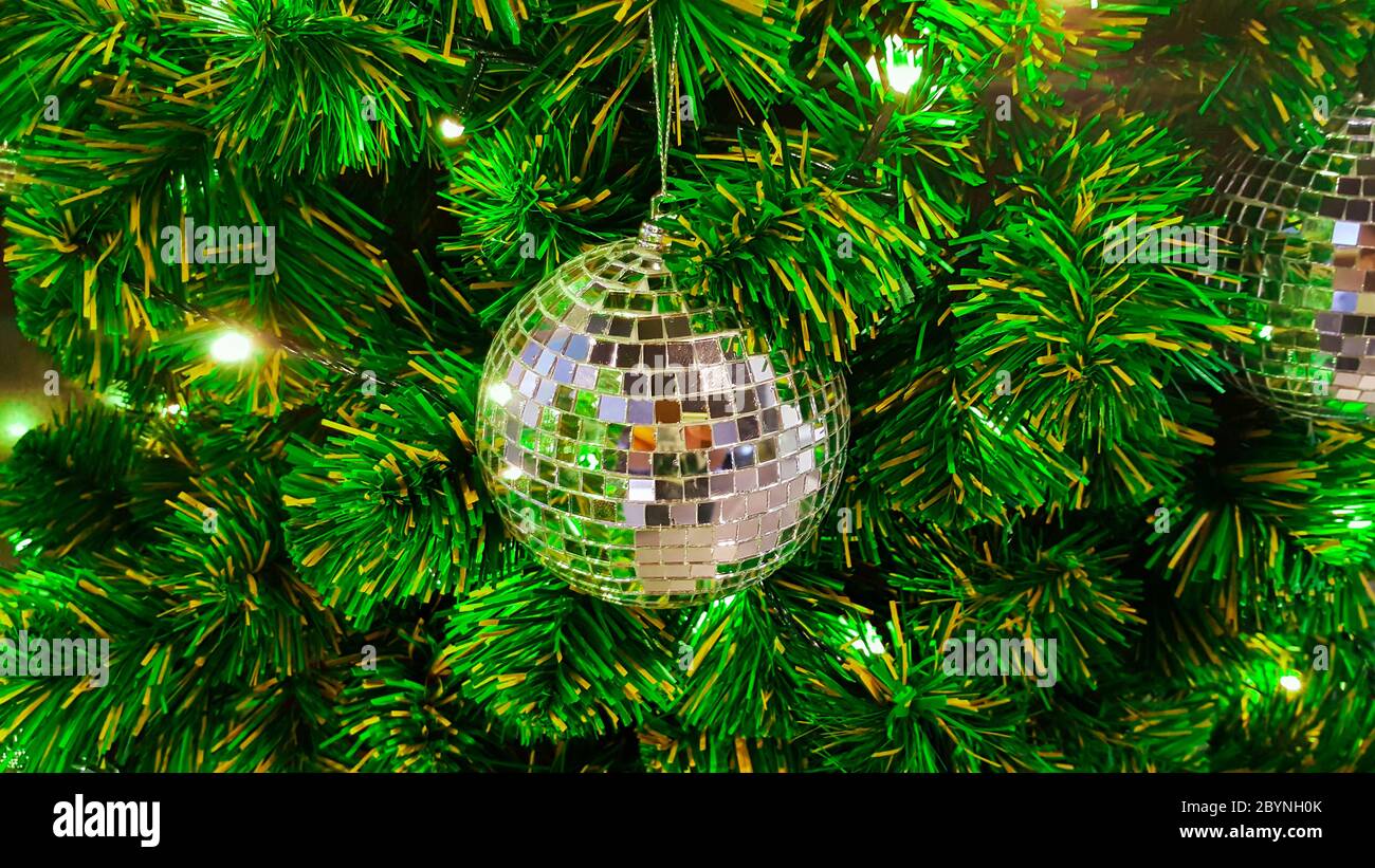 christmas tree with balls and lights Stock Photo - Alamy