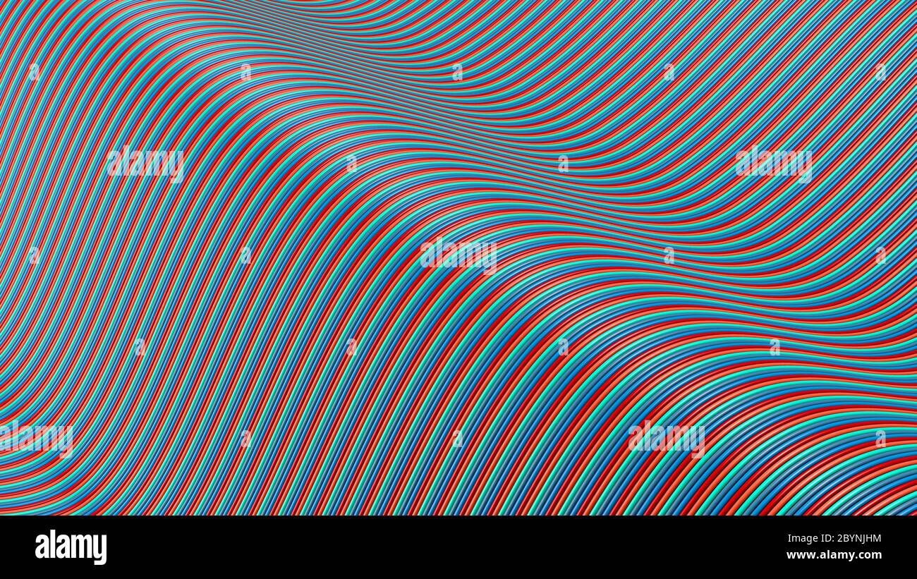3d illustration of a wavy surface made of different colored lines Stock ...