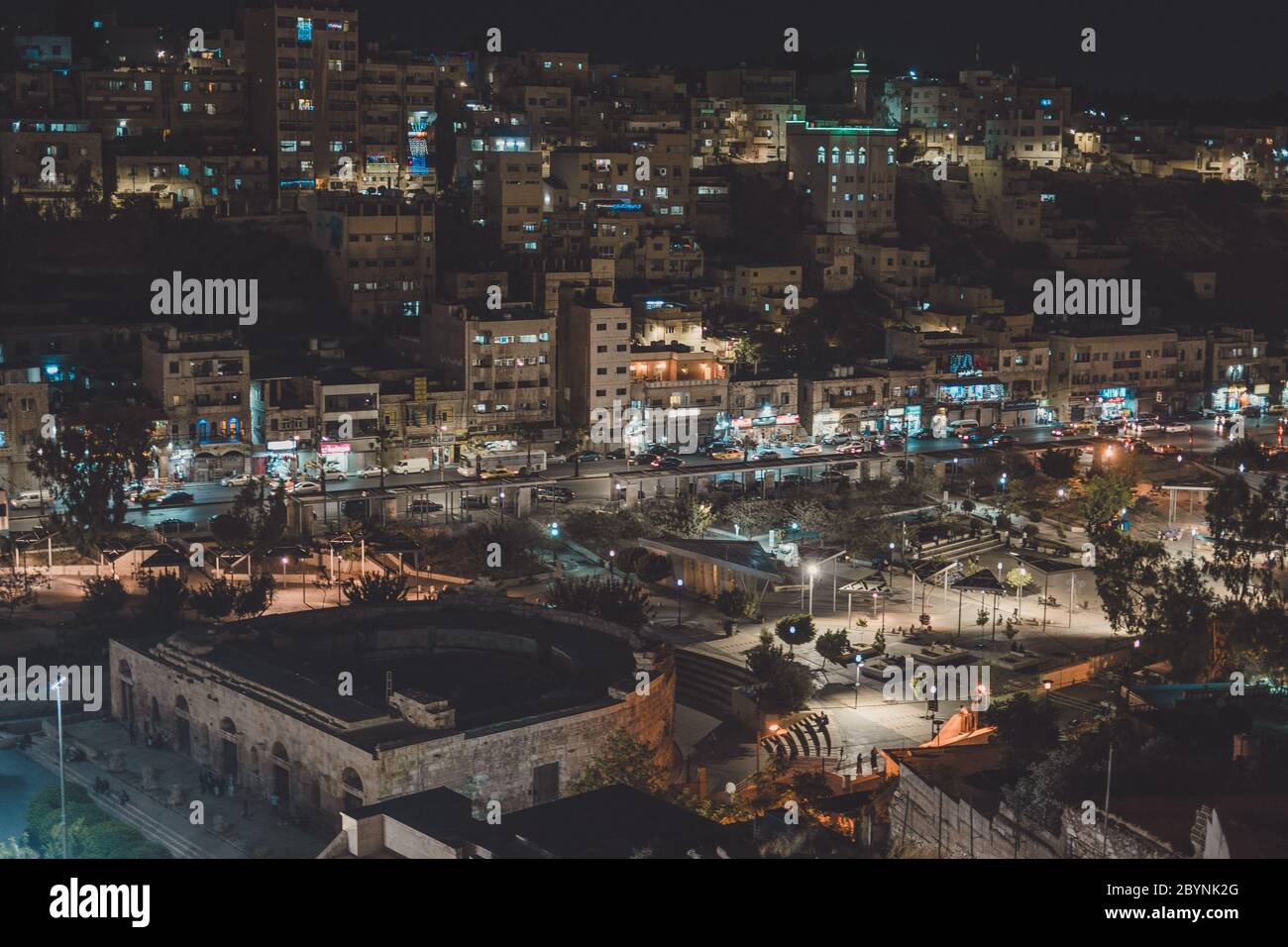 Cityscape Amman downtown in night. Capital of Jordan. Tourism concept ...