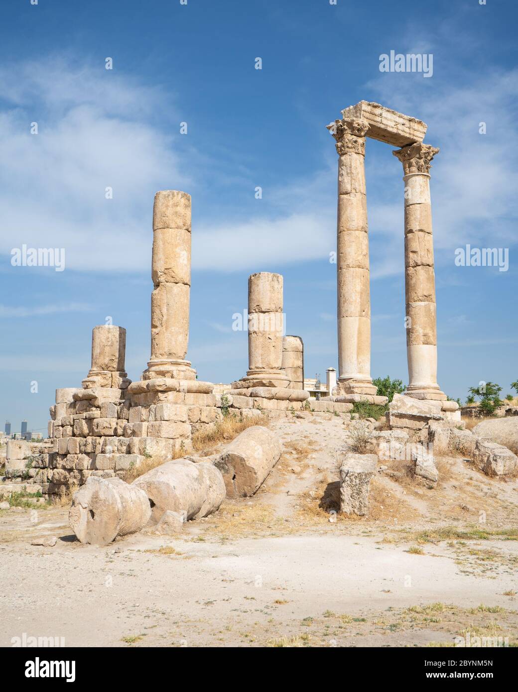 The citadel in the city of Amman in Jordan in the middle east. Temple ...