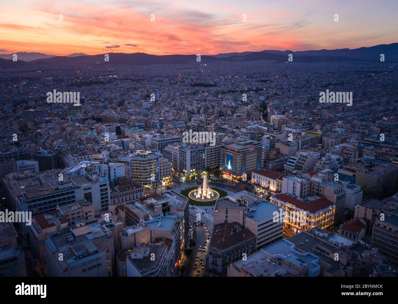 Panoramic View over Athens by Sunrise with old city downtown and ...