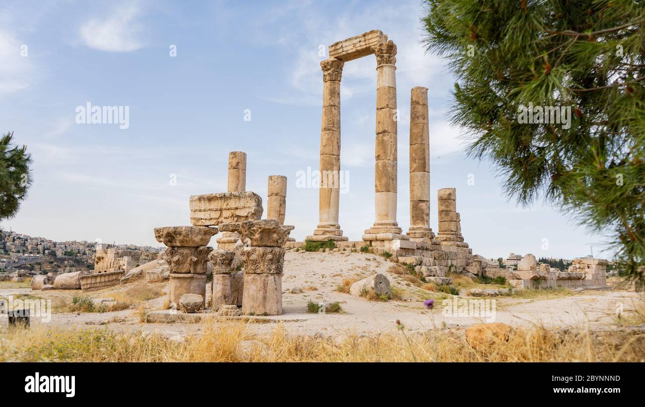 The citadel in the city of Amman in Jordan in the middle east. Temple ...