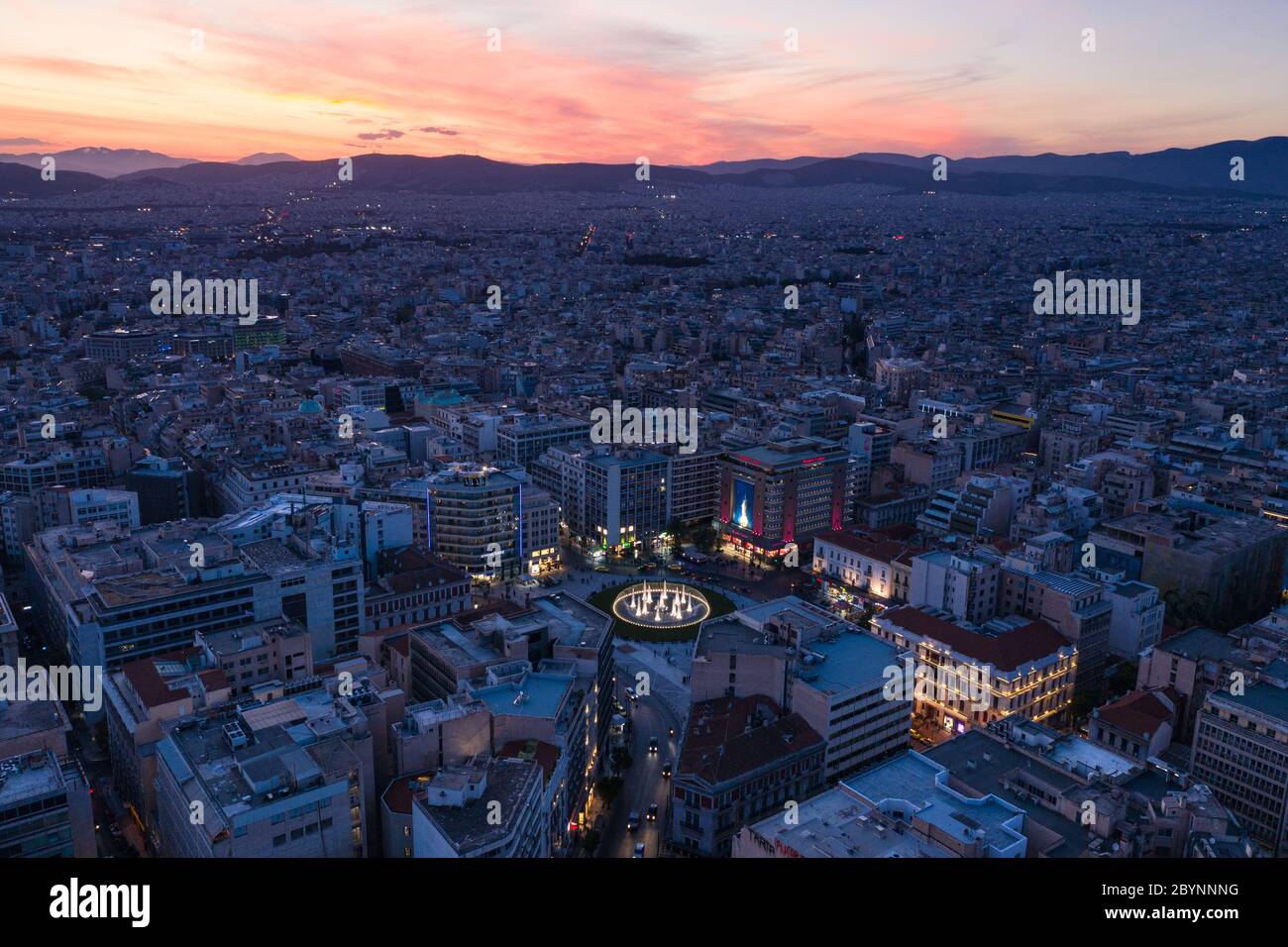 Panoramic View over Athens by Sunrise with old city downtown and ...
