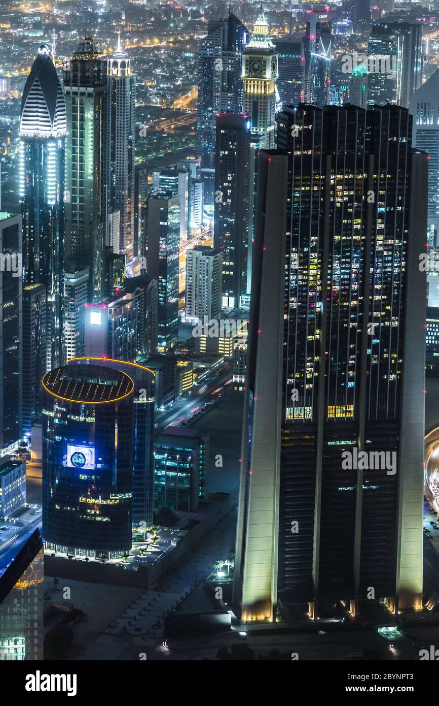 Dubai downtown night scene with city lights Stock Photo - Alamy