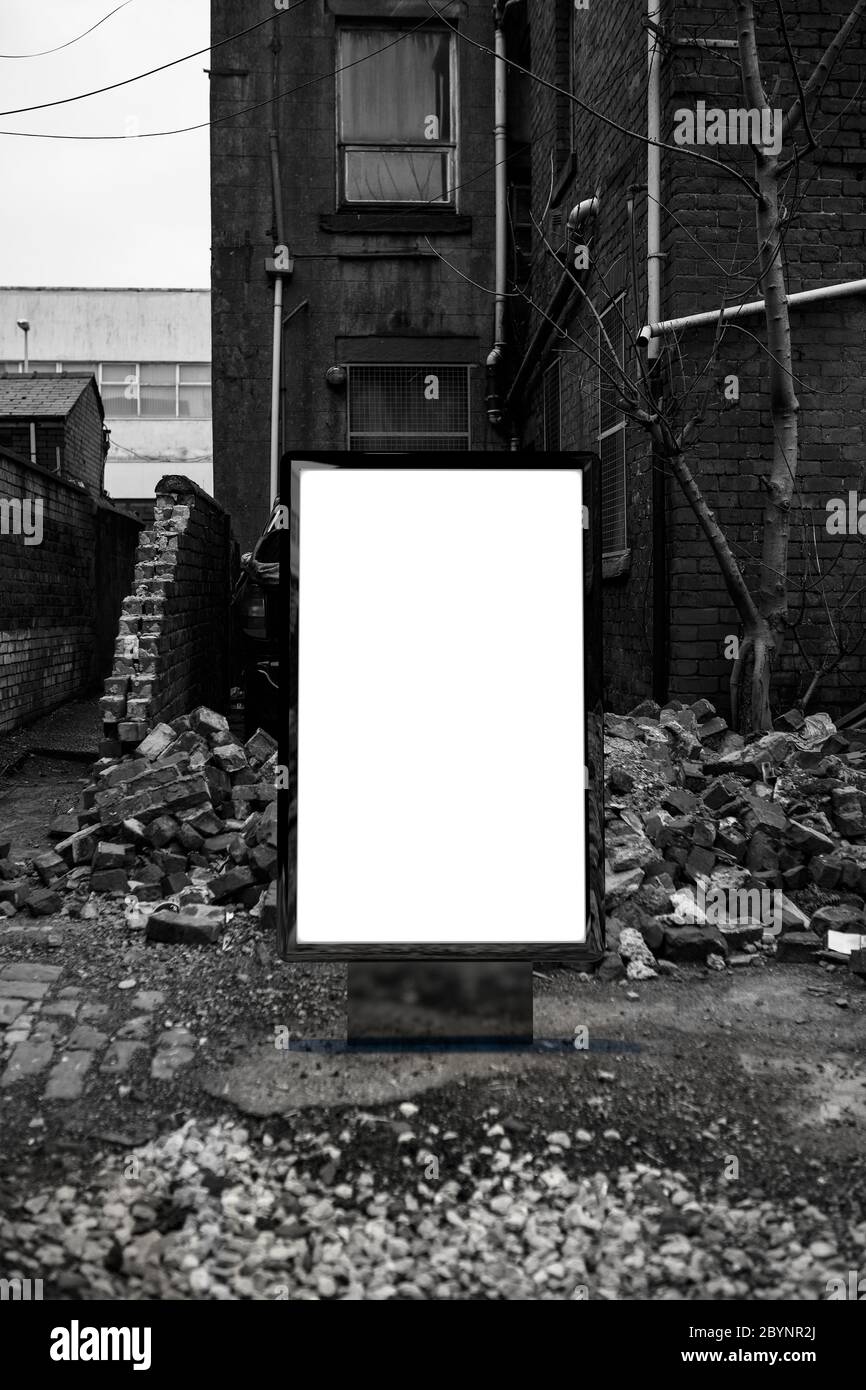 Poster billboard on city dirty alley background .Blank advertising ...
