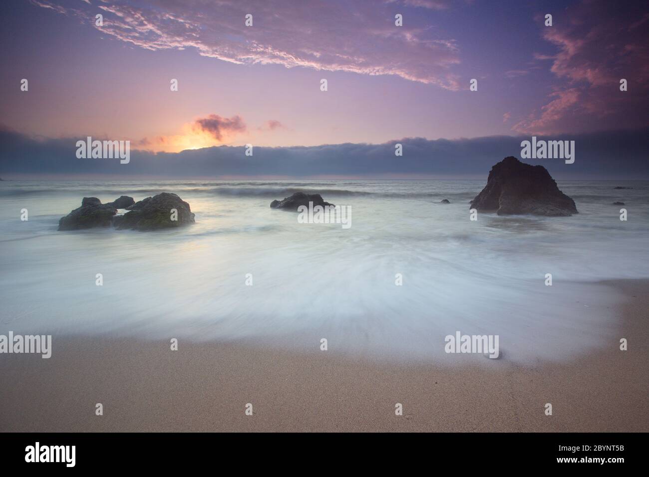 Bakio, Bizkaia/Basque Country; Jul. 01, 2018. Cloudy sunset at Bakio ...