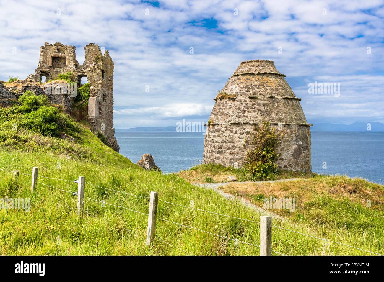 Ruins of 13th century Dunure Castle and 15th century dovecot ...