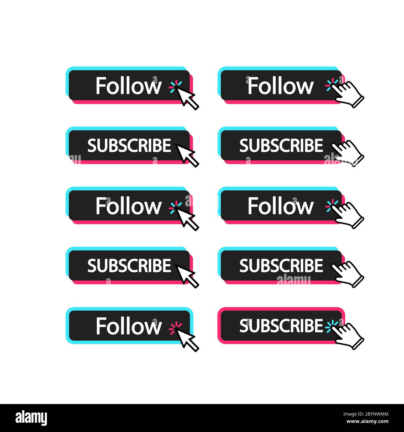 Follow, subscribe button with cursor, mouse pointer. Button template ... Follow, subscribe button with cursor, mouse pointer. Button template ...