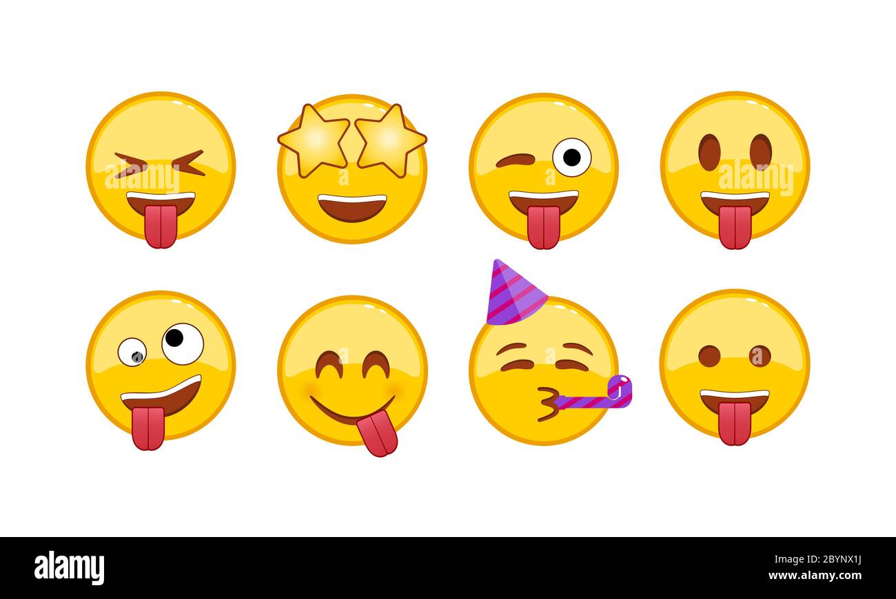 Funny, joyful, kind emoticon icon set. Smiley, emoticons. Facial ...
