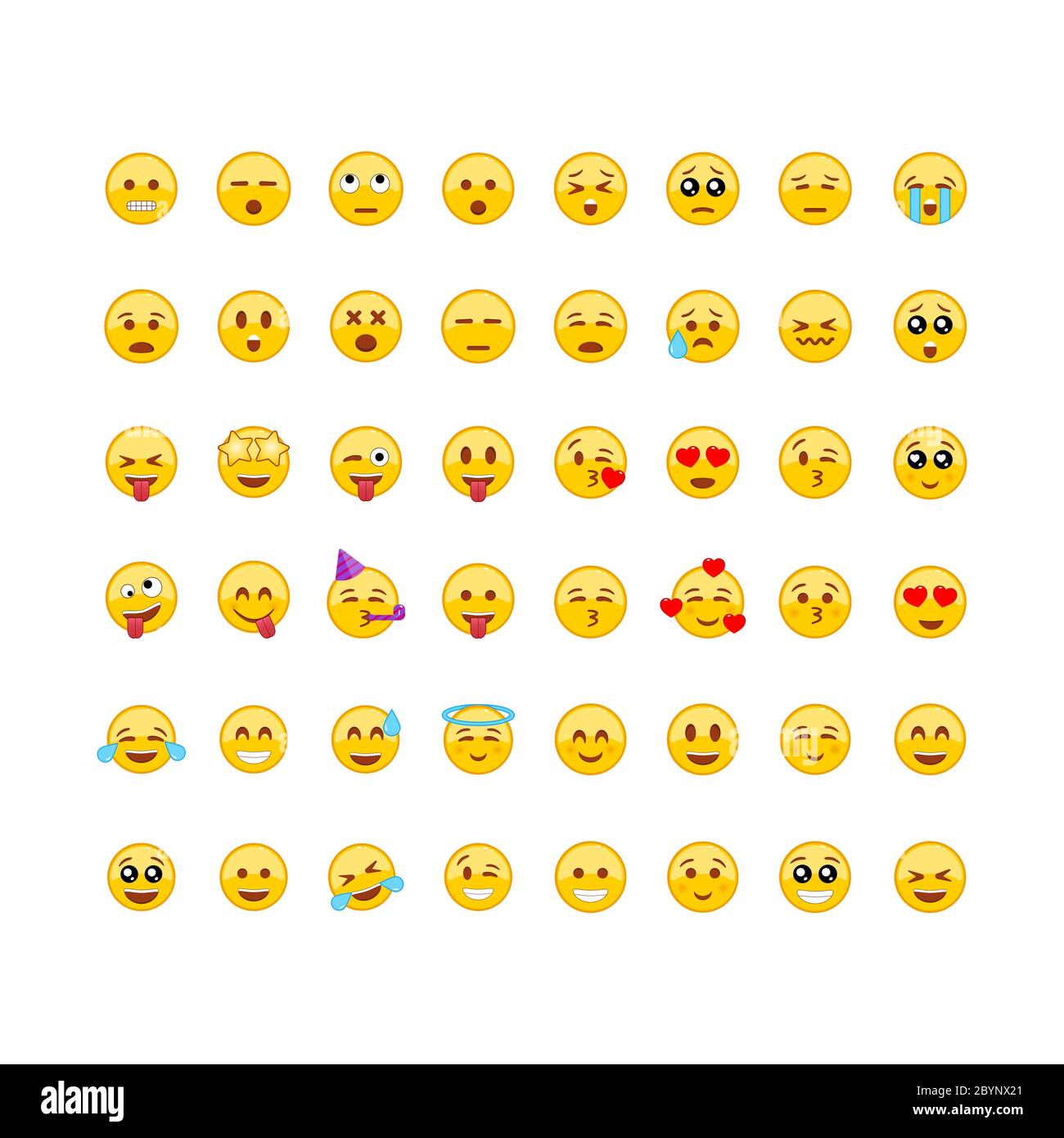 Emoticon, smiley icon set. Facial expression on isolated white ...