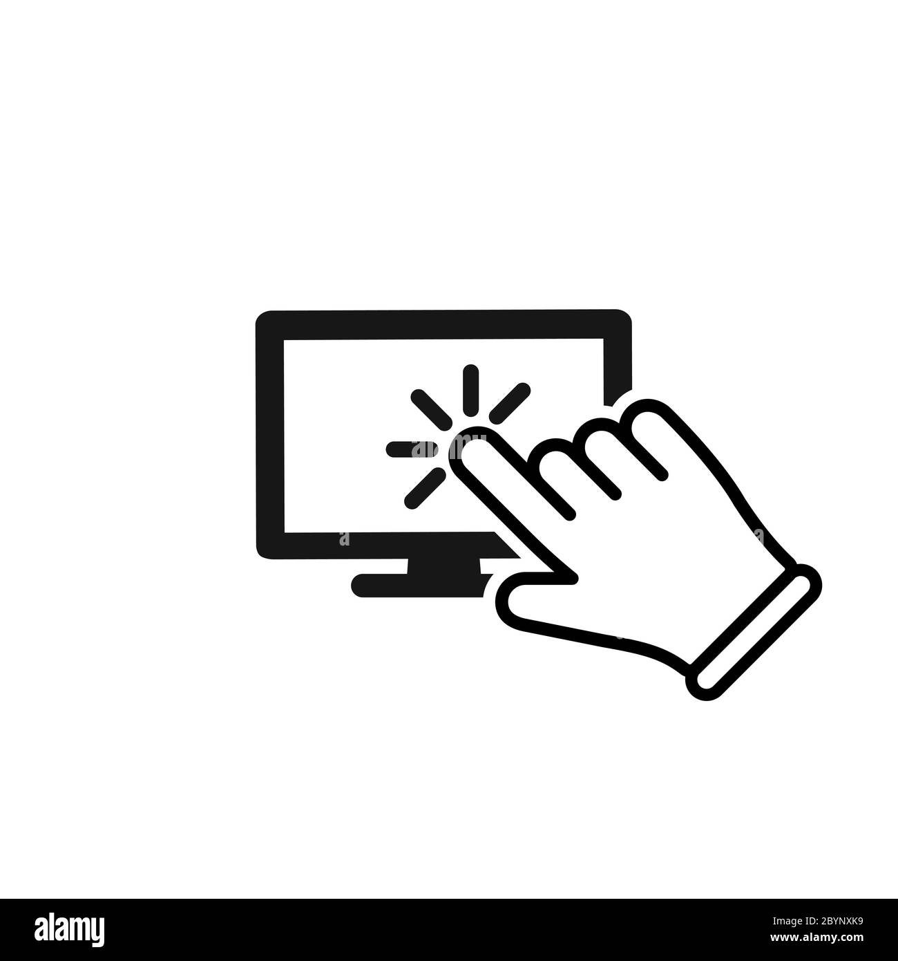 Click, computer monitor, hand pointer icon on isolated white background. EPS 10 vector Stock ...