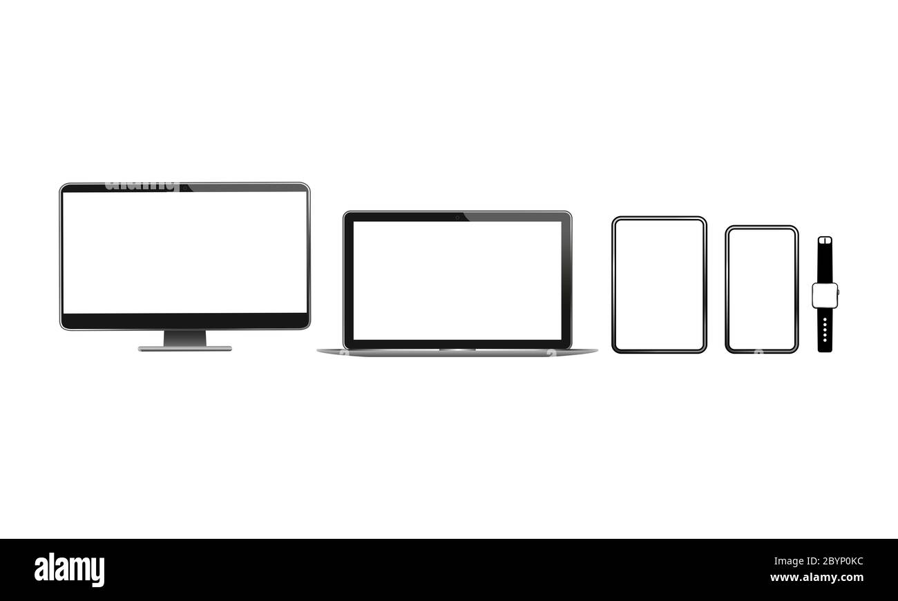 New device icon flat set. Smartphone, laptop, computer monitor, tablet ...