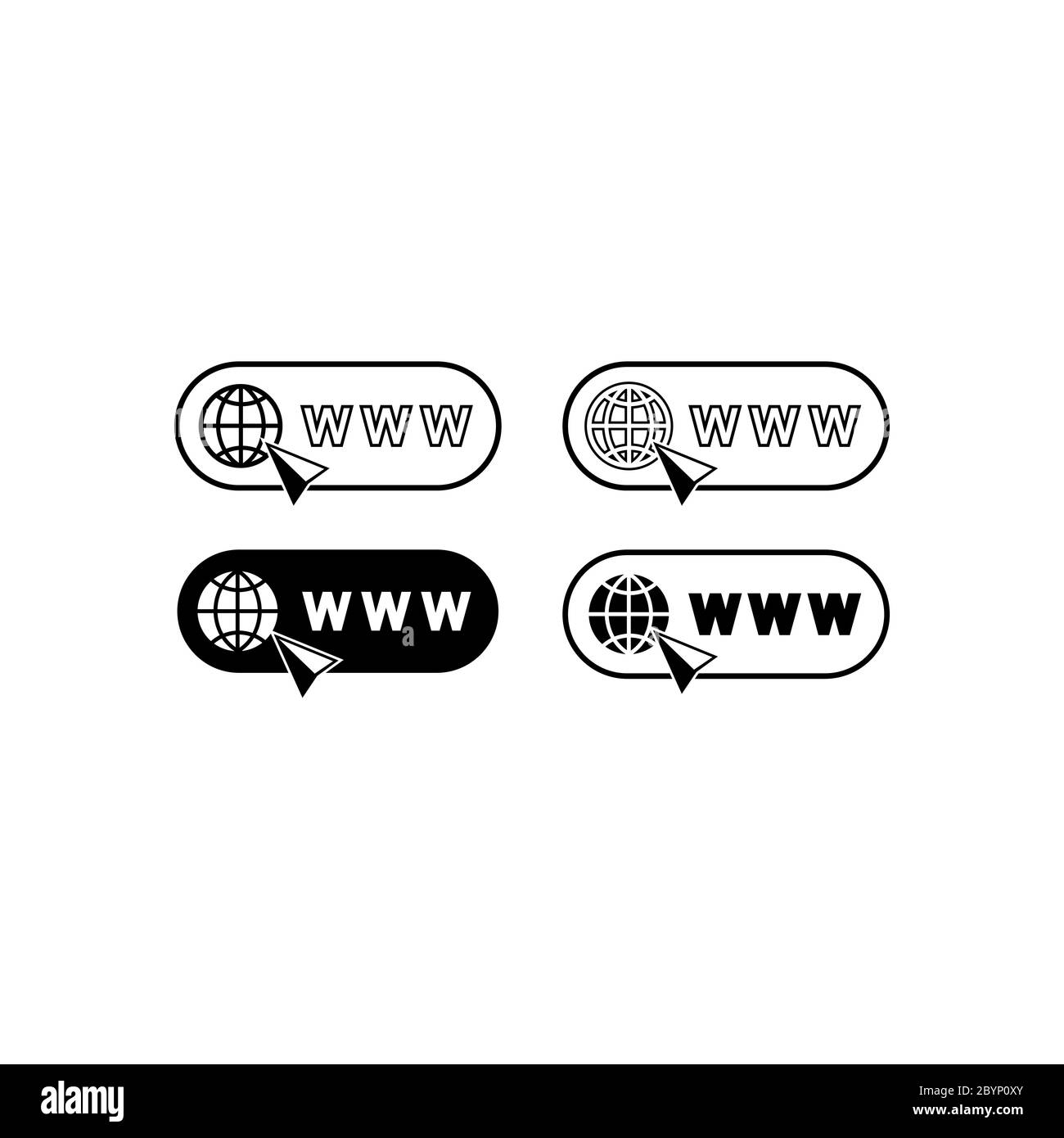 World wide web concept globe internet icons set with cursor or mouse ...
