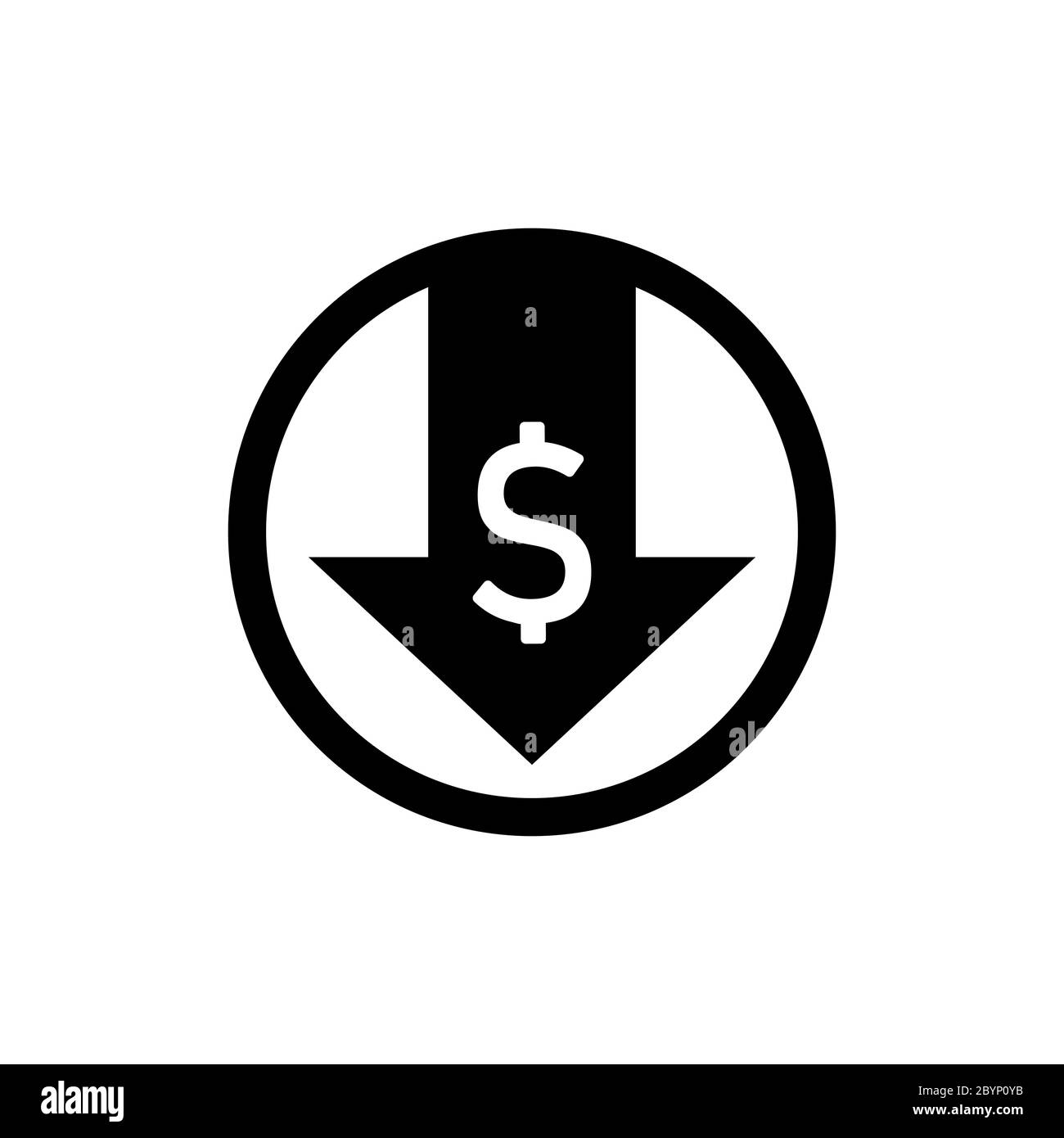 Down arrow, dollar depreciation icon. Money value down on isolated white background. EPS 10 ...