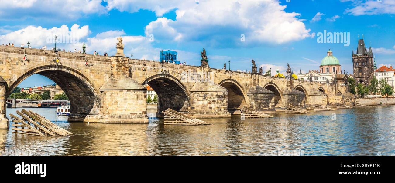 Karlov or charles bridge and river Vltava in Prague in summer Stock ...