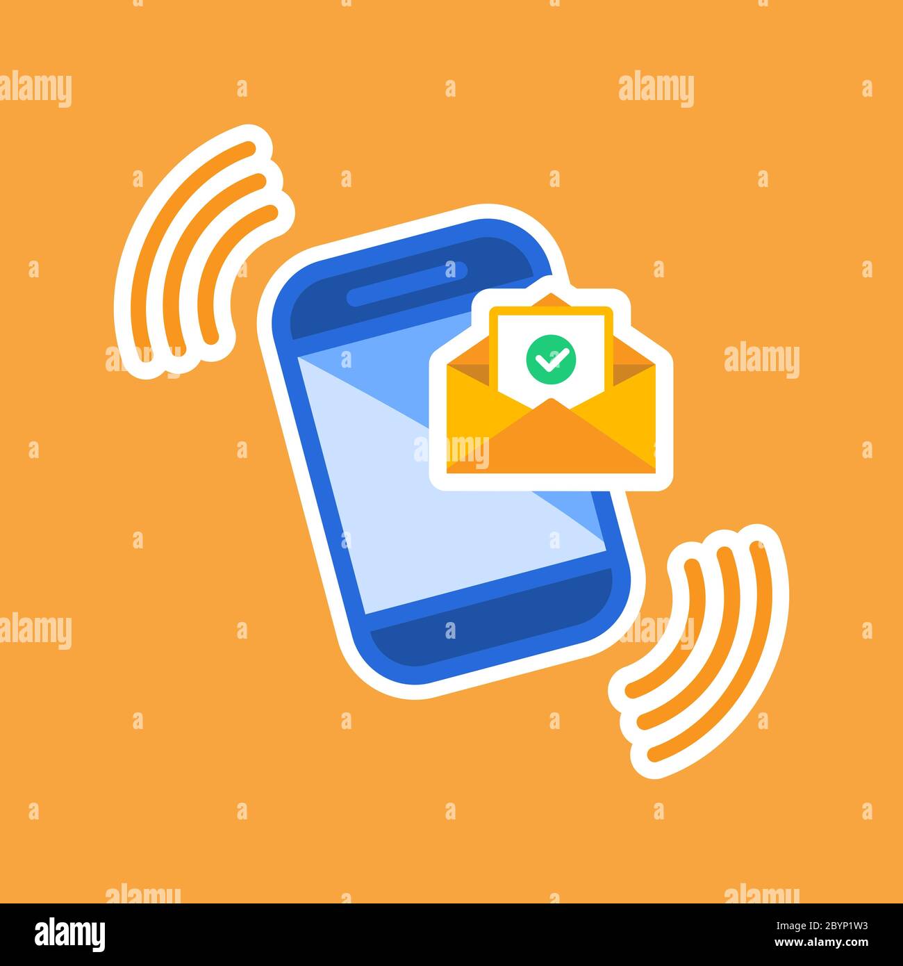 Open envelope containing check mark or email on smaryphone icon flat on ...