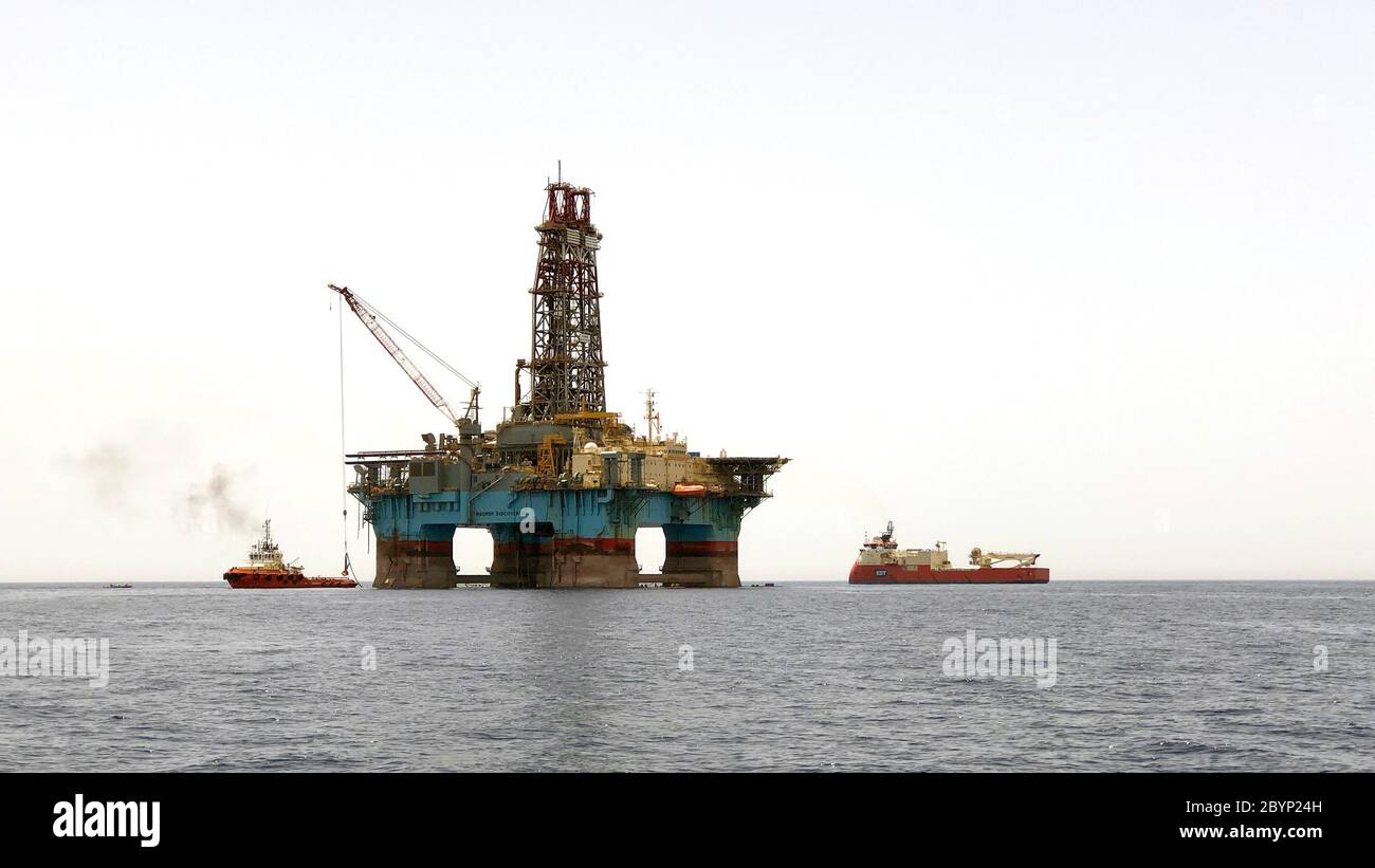 Limassol, Cyprus - June 2020: Dynamic positioned semi-submersible ...