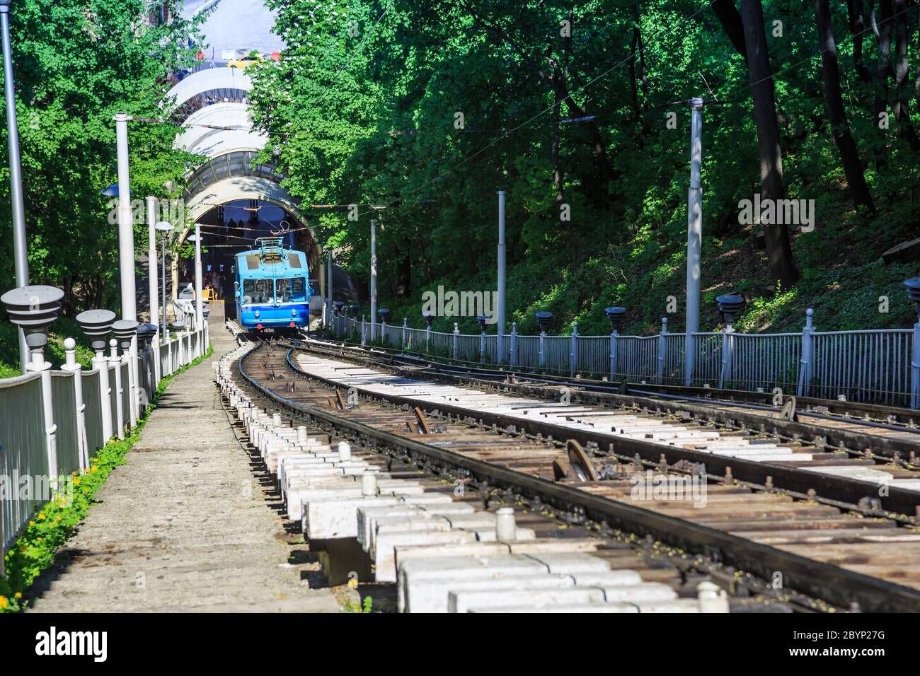 Funicular trains moving on the hill Stock Photo - Alamy