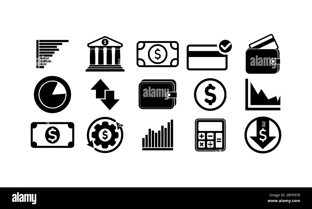 Finance, bank, credit, savings, investment icons. Simple collection of ...