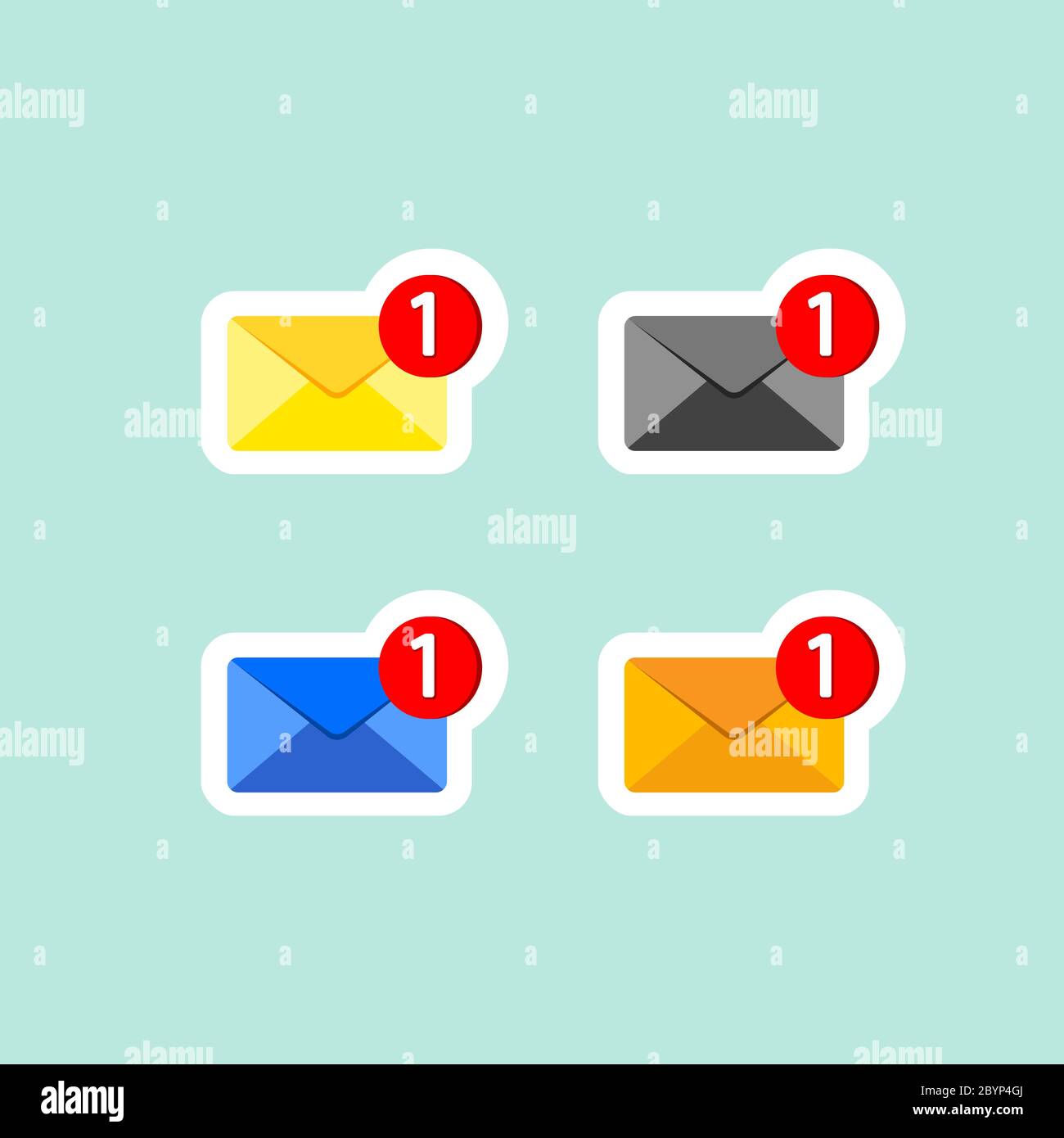 New message, notification, email icon set flat on isolated background ...