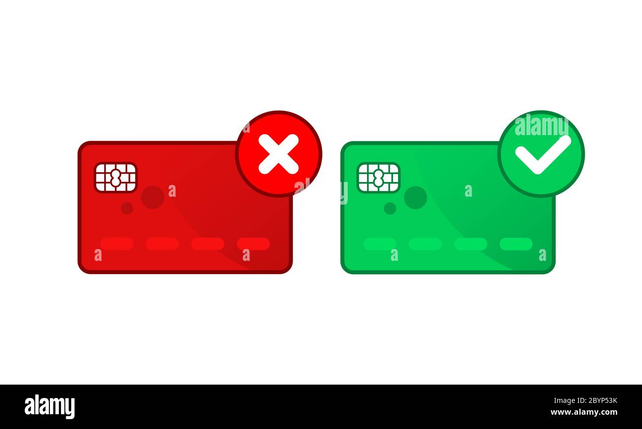 Credit cards with approved and rejected. Transaction symbol. Bank card ...