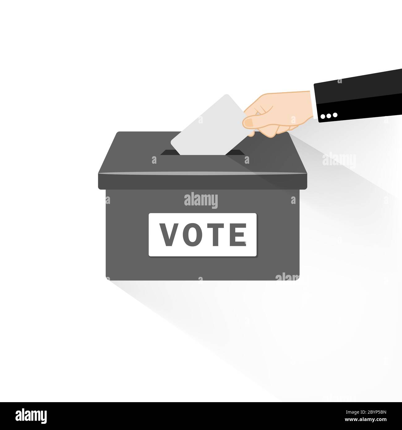 Vote. Hand putting paper in the ballot box. Voting concept in flat style on an isolated ...