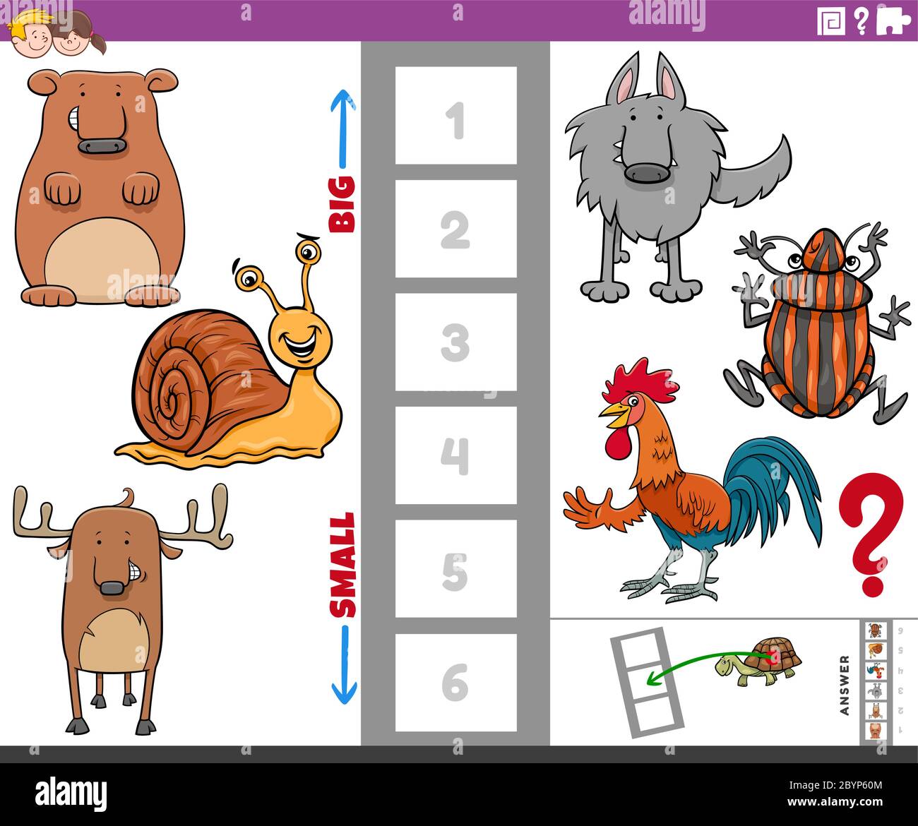Cartoon Illustration of Educational Game of Finding the Bigest and the ...