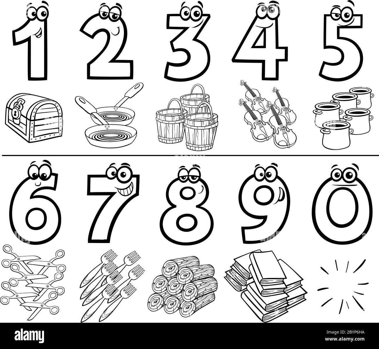 Black and White Cartoon Illustration of Educational Numbers Set from ...