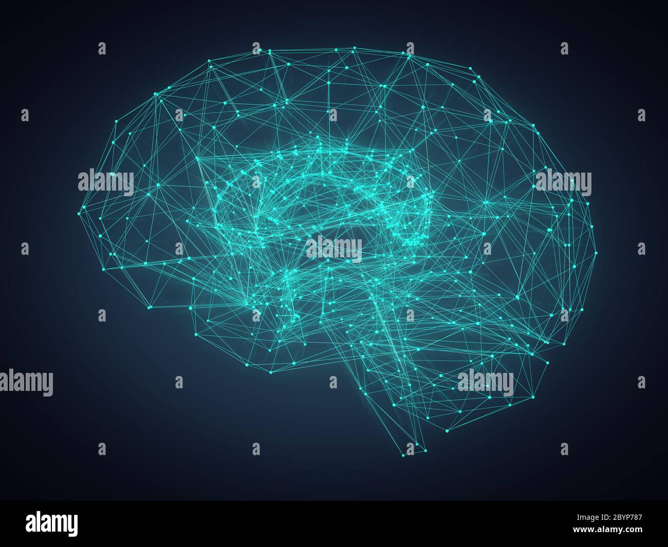 3d Illustration of a human brain consisting of lines and polygon shapes ...