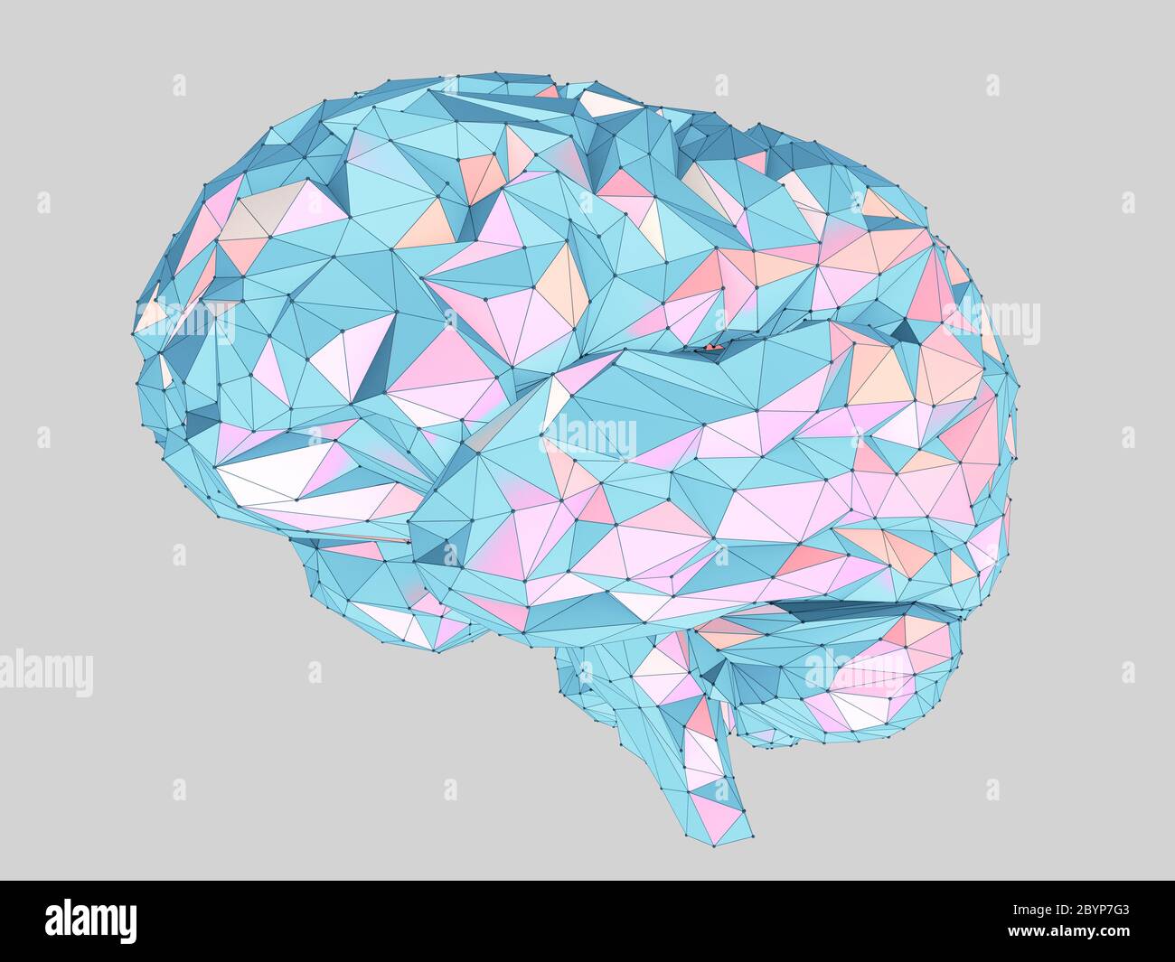 3d Illustration of a human brain consisting of lines and polygon shapes ...