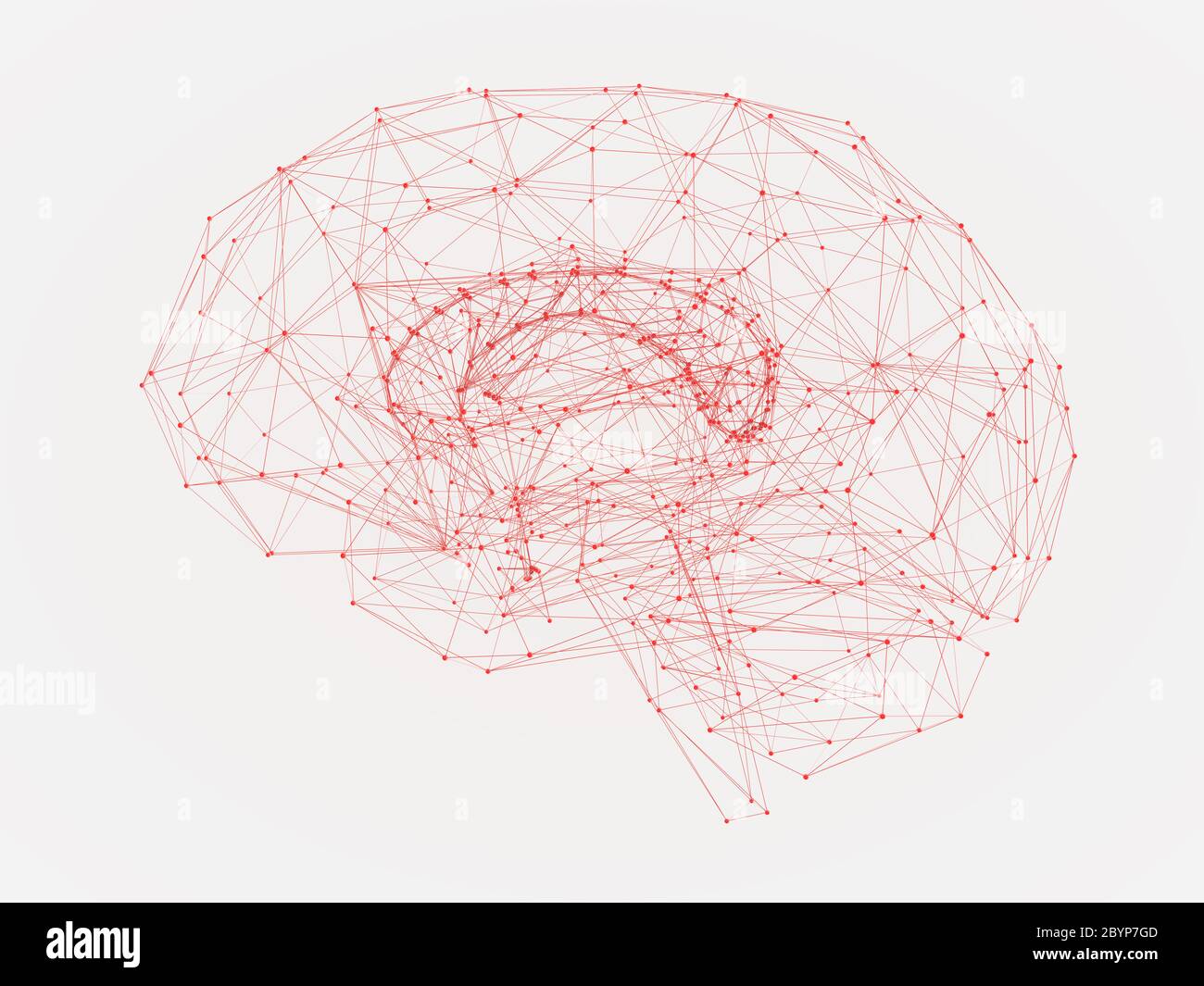 3d Illustration of a human brain consisting of lines and polygon shapes ...