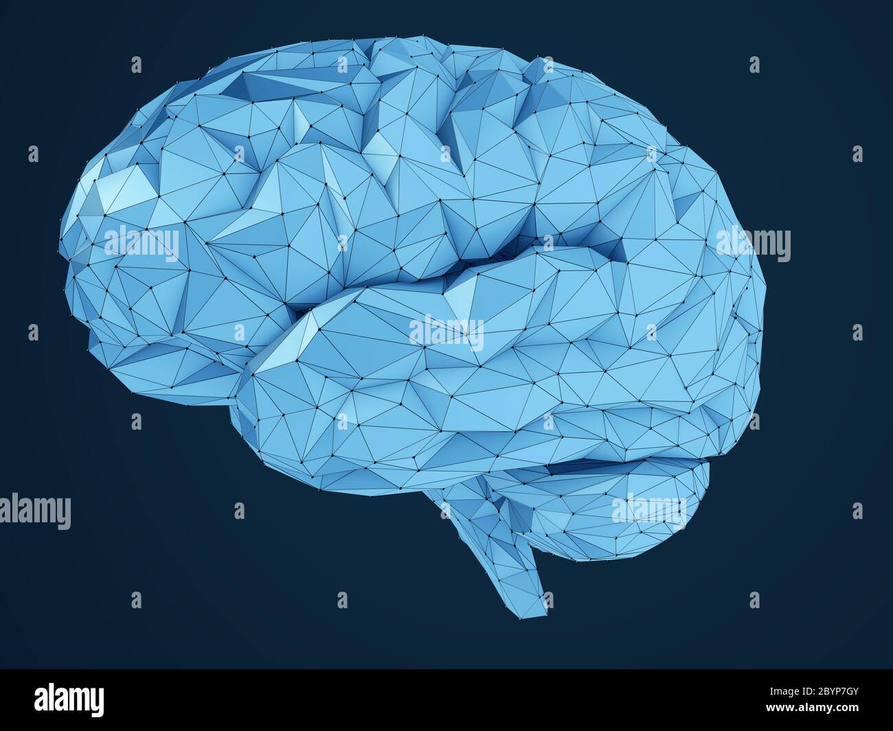 3d Illustration of a human brain consisting of lines and polygon shapes ...