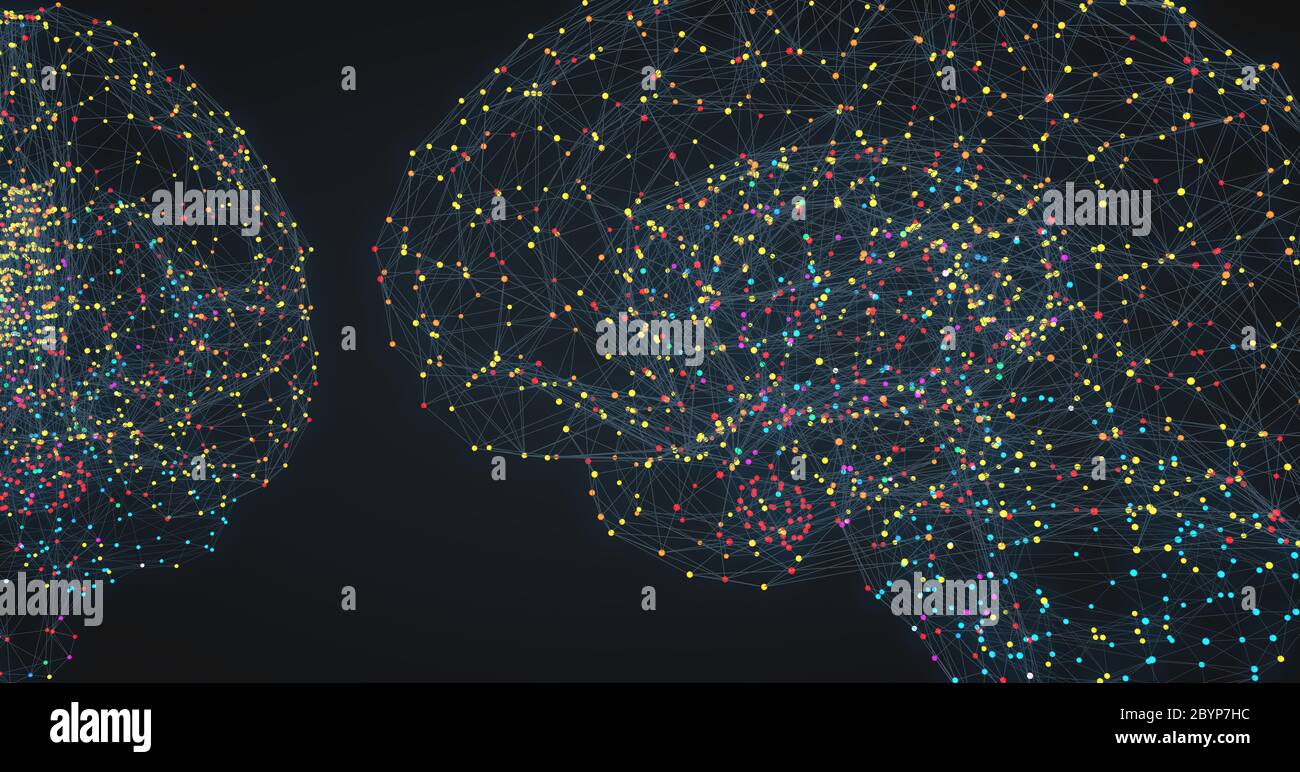 The human brain represented by light points connected by lines - 3d ...
