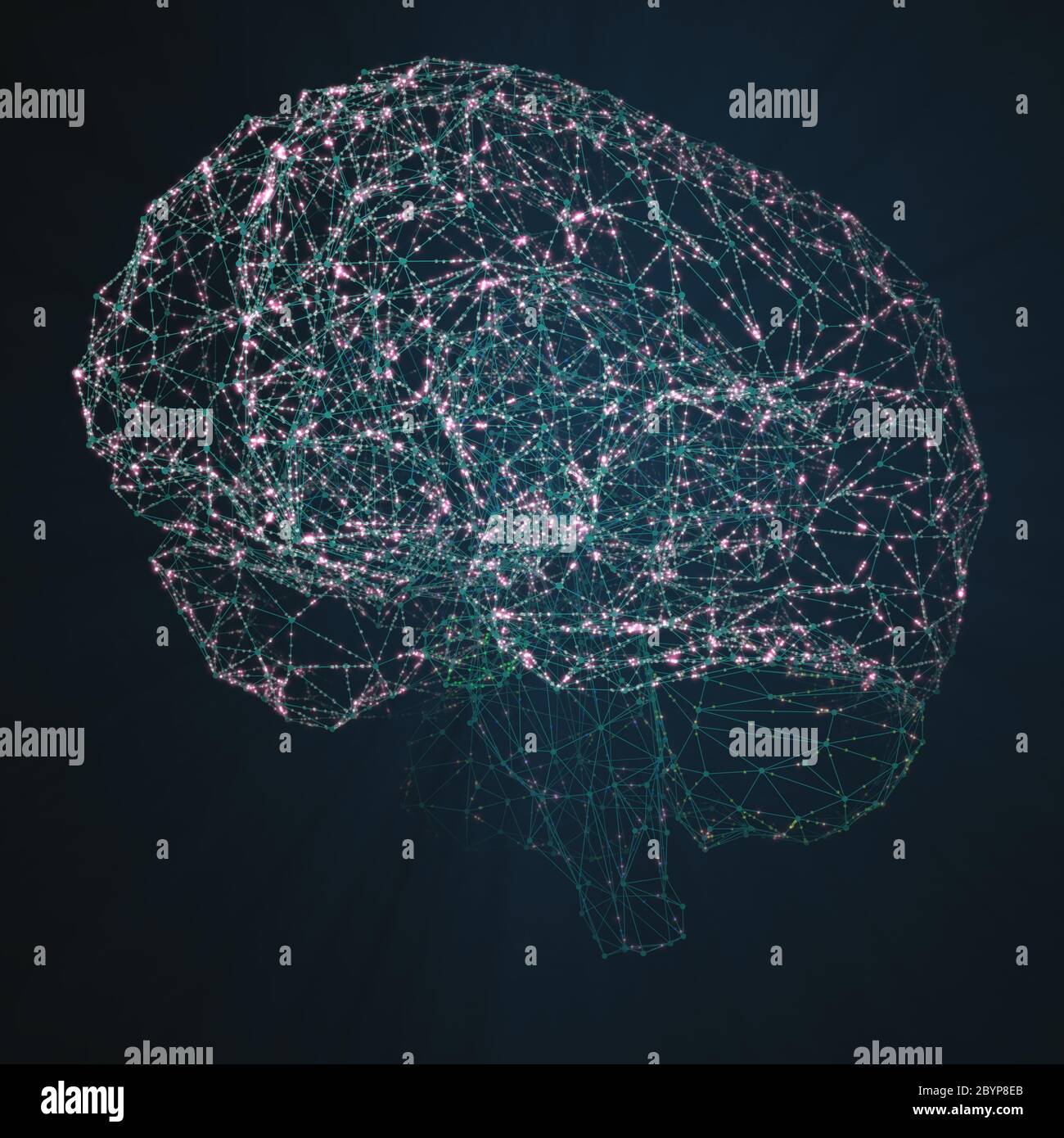 The colored human brain represented by light points connected by lines ...