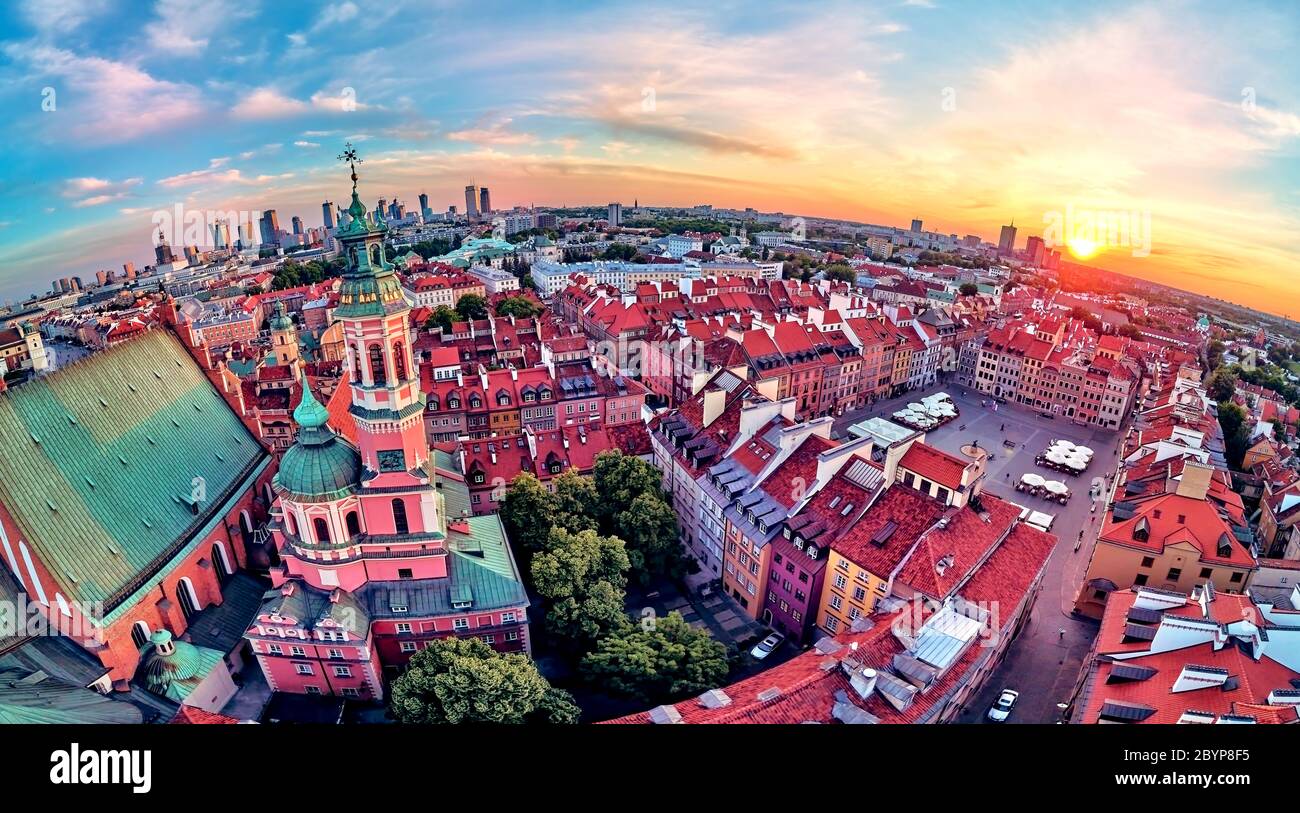 Beautiful panoramic aerial drone view on Warsaw Old town (POL: Stare ...