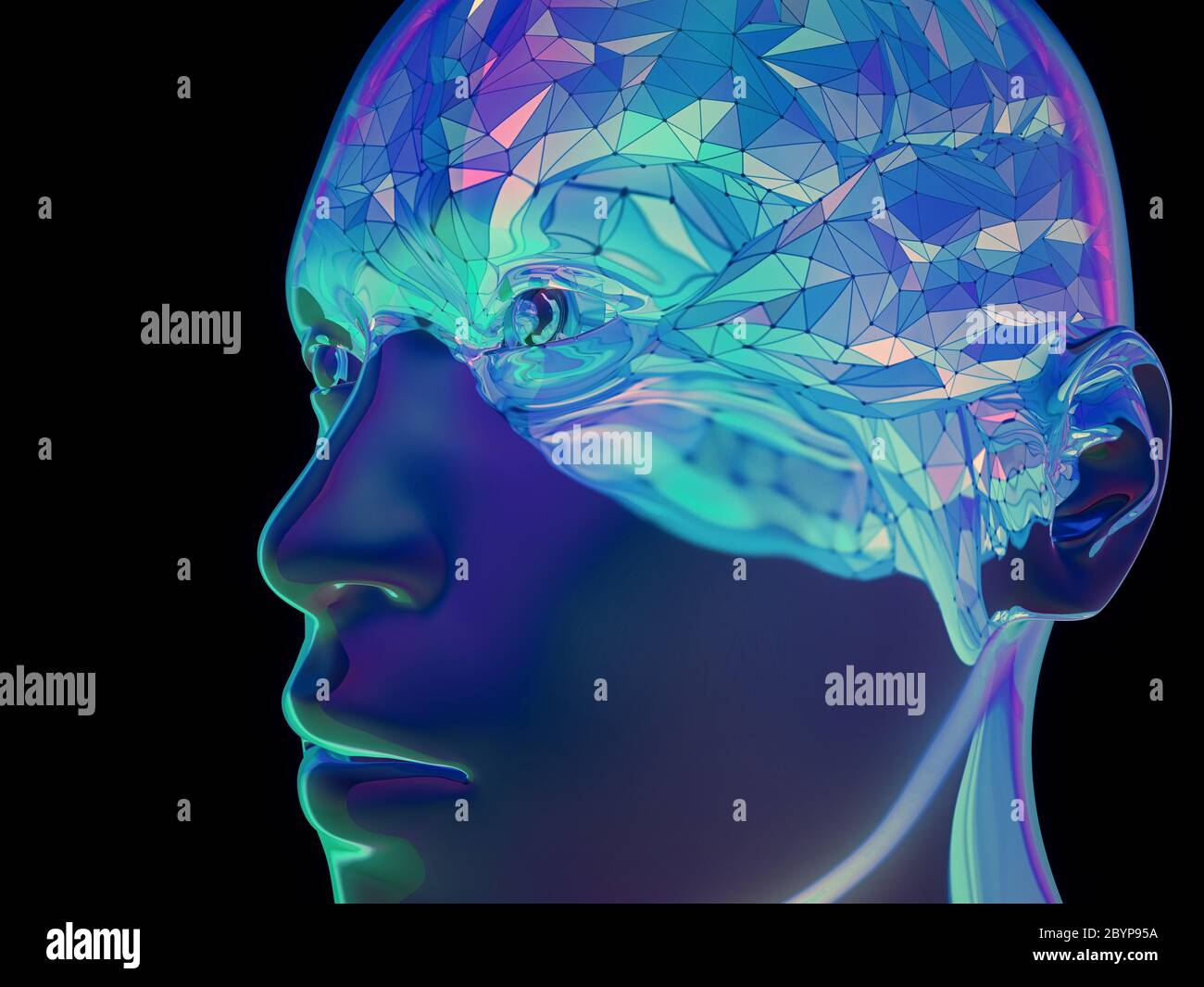 3d Illustration of a transparent human refractive skull with colorful ...