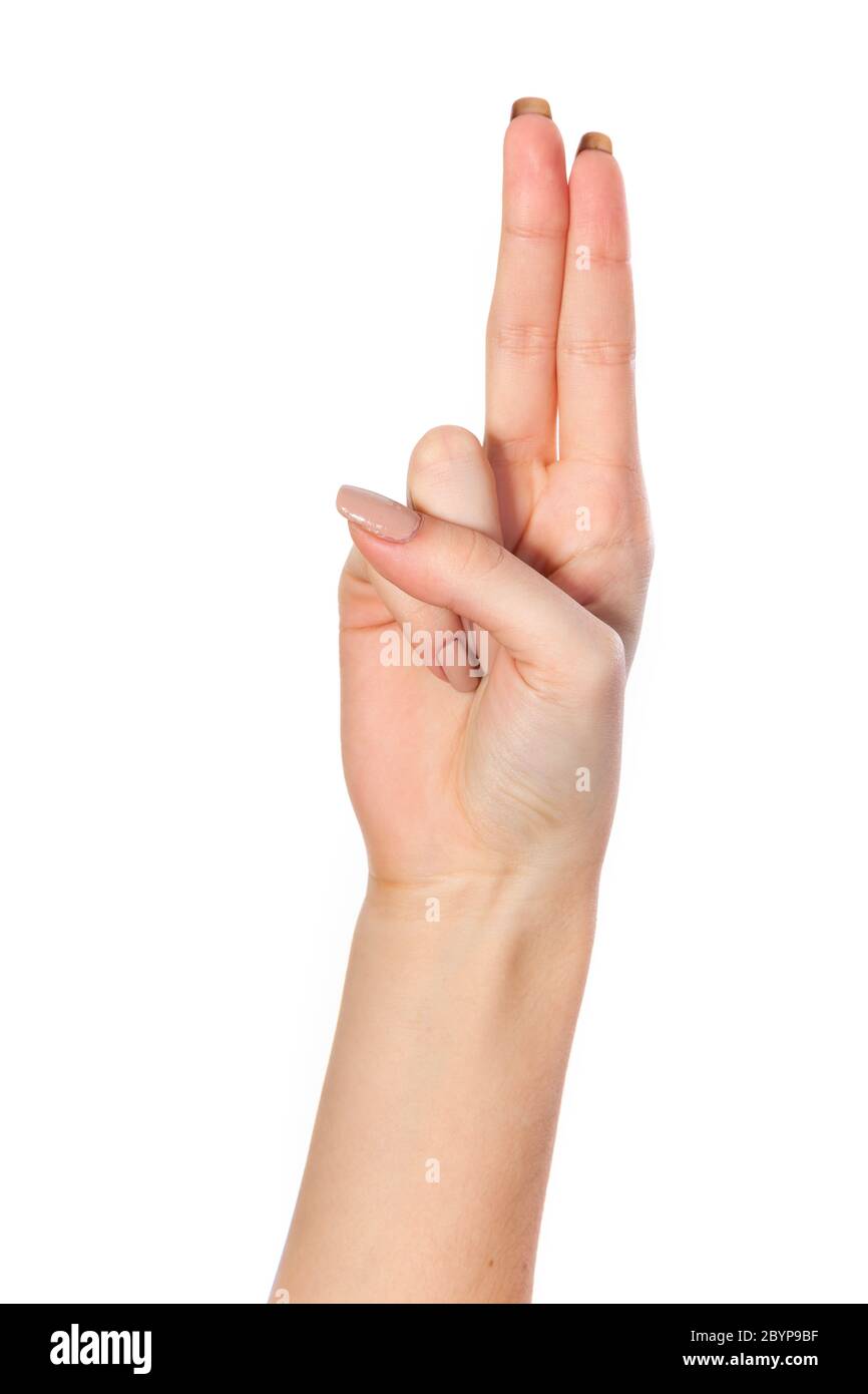 Hand gesture number four closeup isolated on white Stock Photo - Alamy